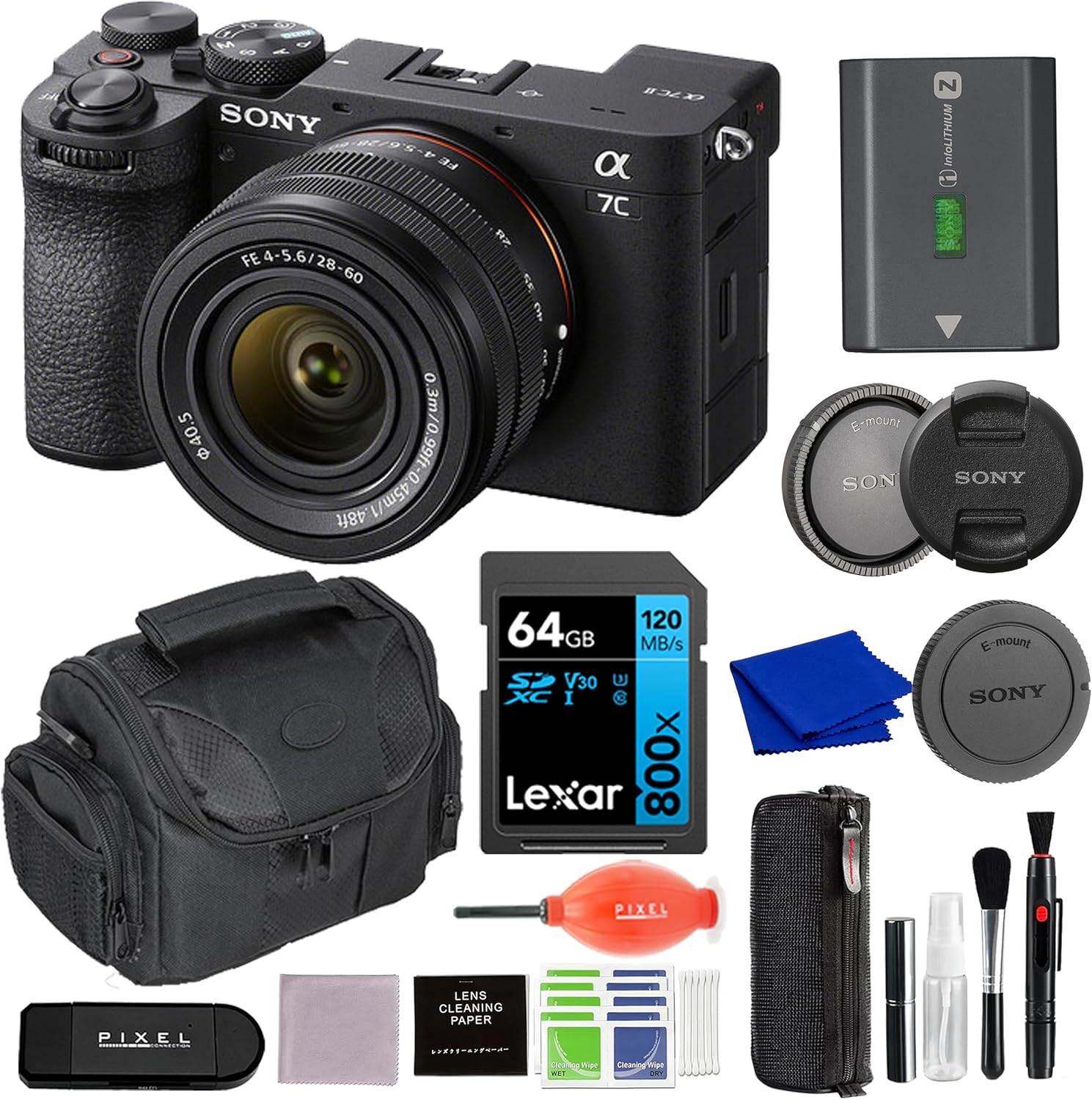 Amazon.com : Sony Alpha 7C II Full-Frame Camera with 28-60mm Lens (Black) Bundle with Lexar 64GB ...