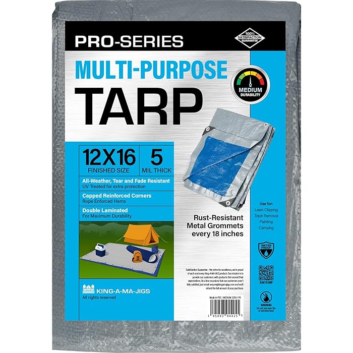 Buy 12x16 Tarp, Waterproof Plastic Poly 5.5 Mil Thick Tarpaulin with ...