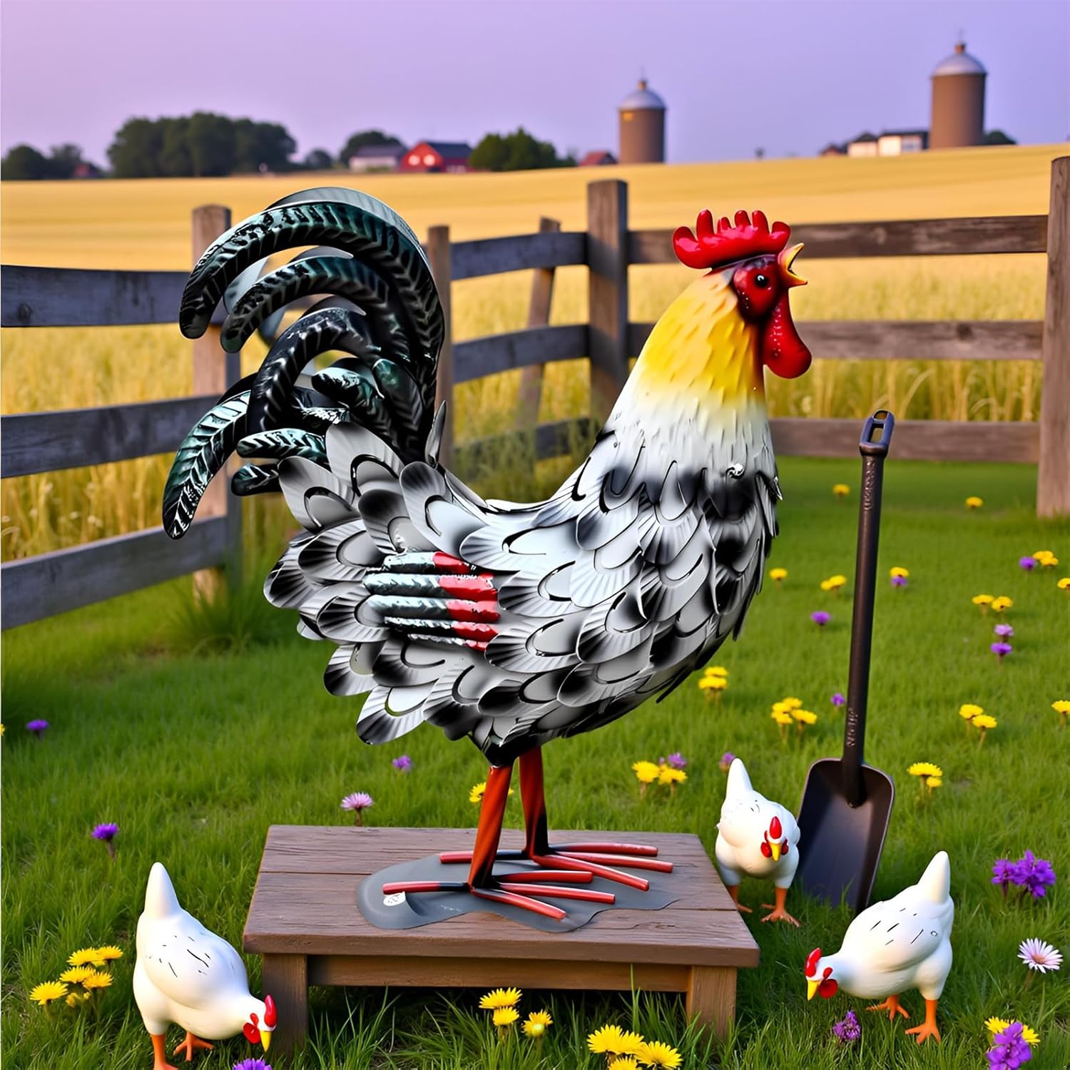 Amazon.com : WGKOMEGE Metal Rooster Decor, Outdoor Garden Statues, Yard ...
