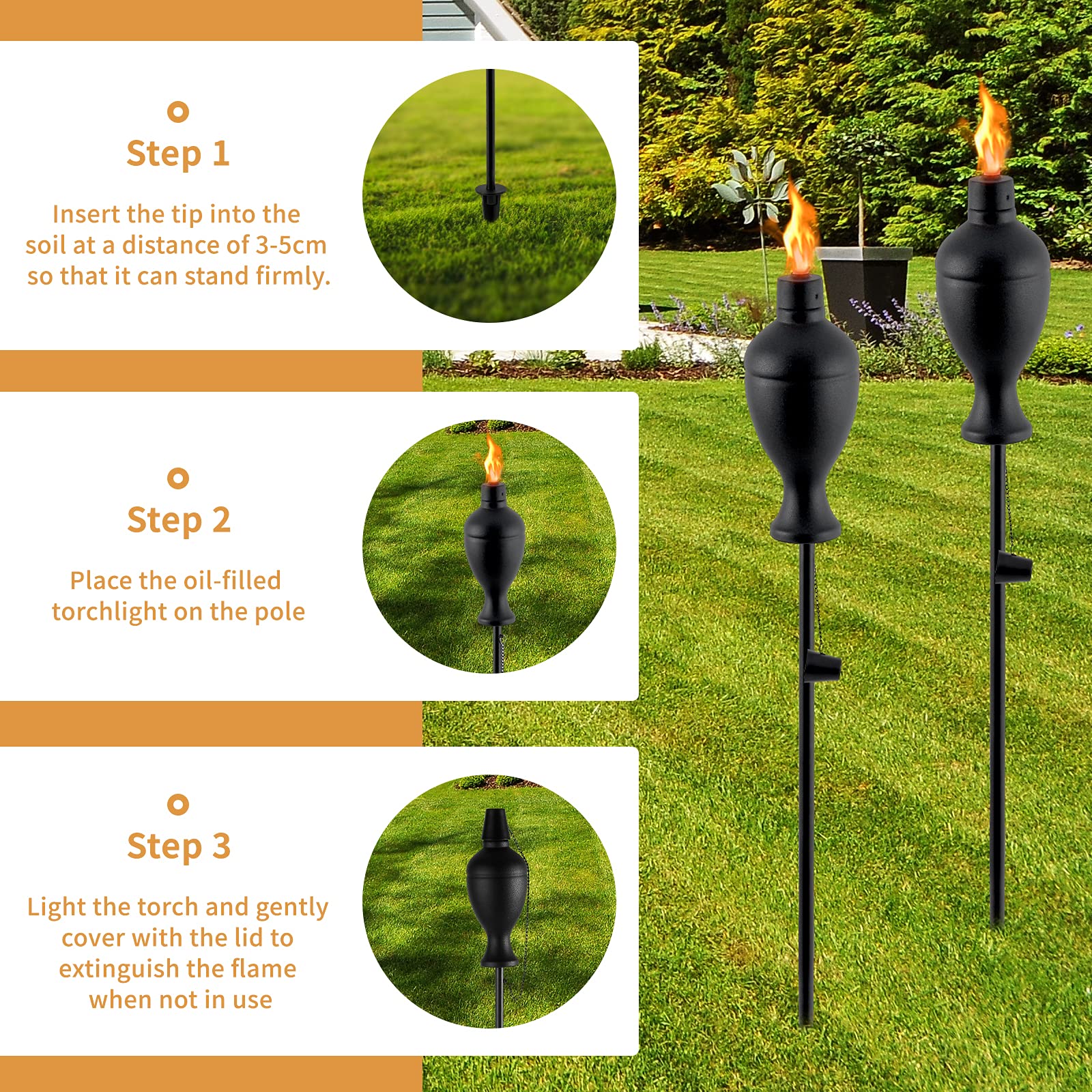 Snapklik.com : 6 Pack Metal Torches For Outside, Upgraded Home Garden ...