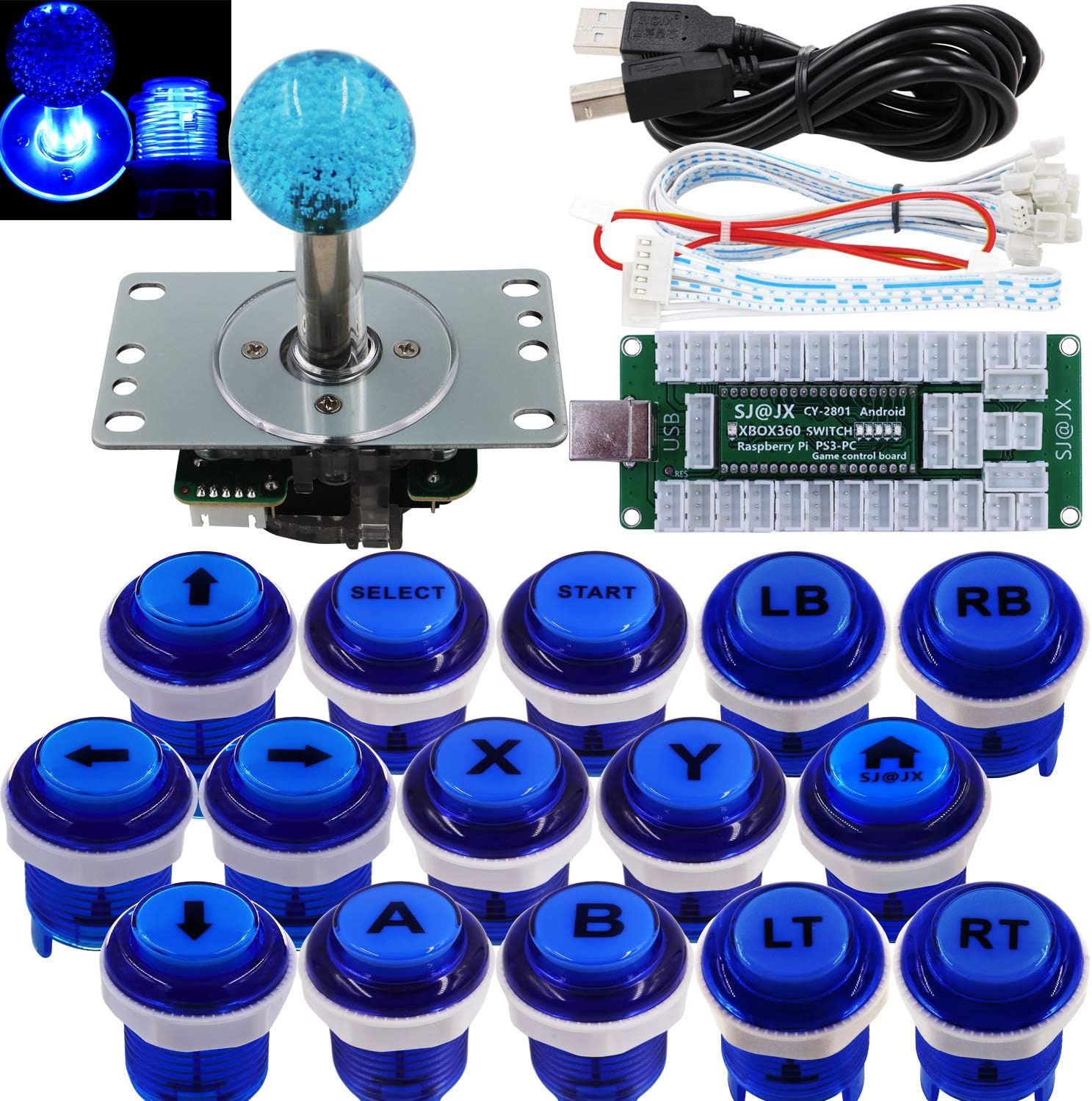 SJ@JX Arcade Game Controller USB Encoder DIY Kit LED Cherry MX Microswitch Lamp Button 4-8way ...