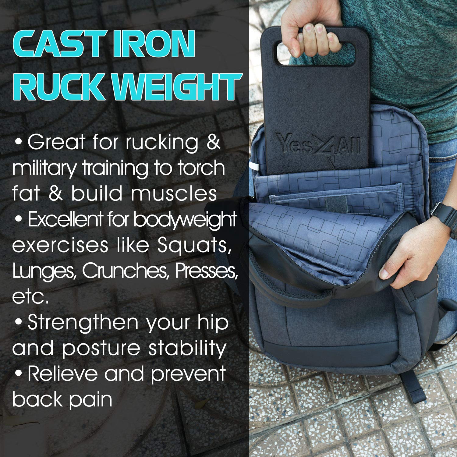 Snapklik.com : Yes4All Cast Iron Ruck Plate, Weighted Plate For Rucking ...