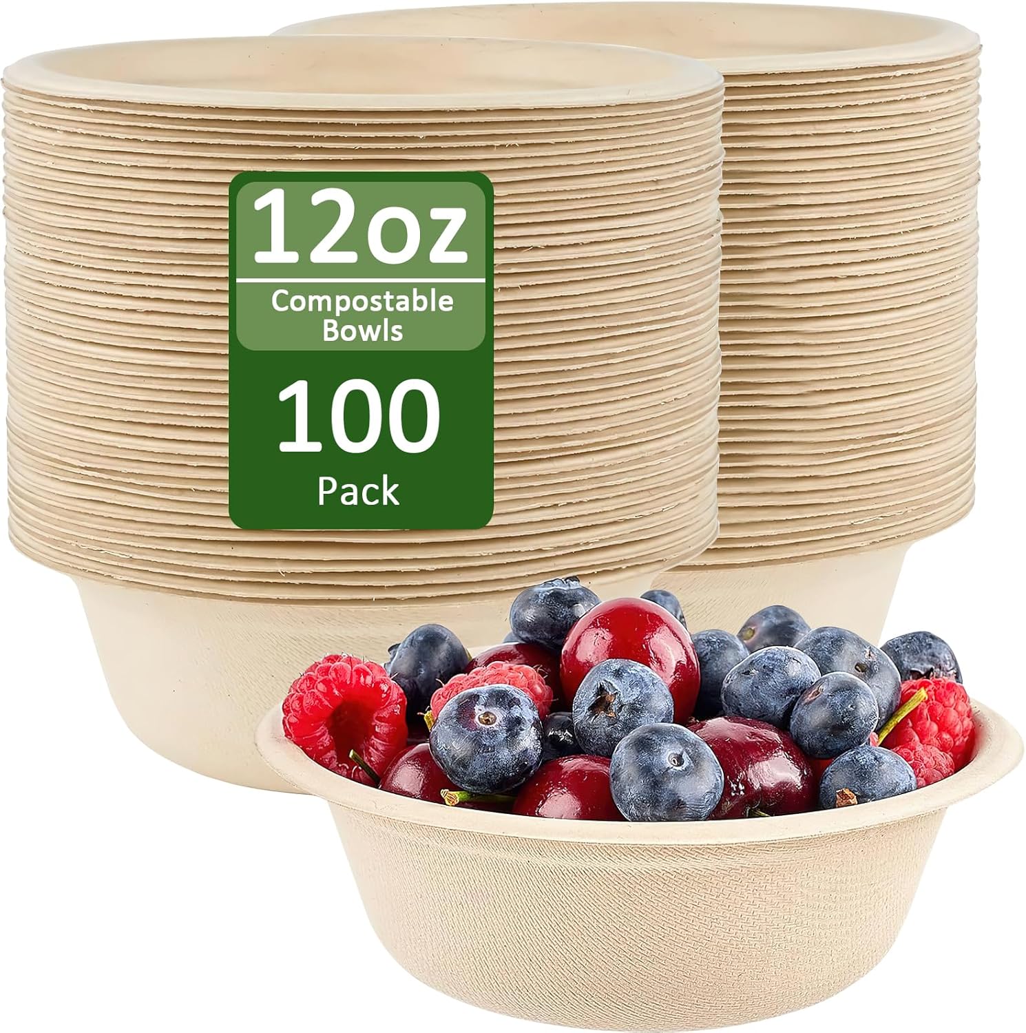 100 Pack Disposable Paper Bowls, 12 oz Compostable Paper Bowls, Eco ...