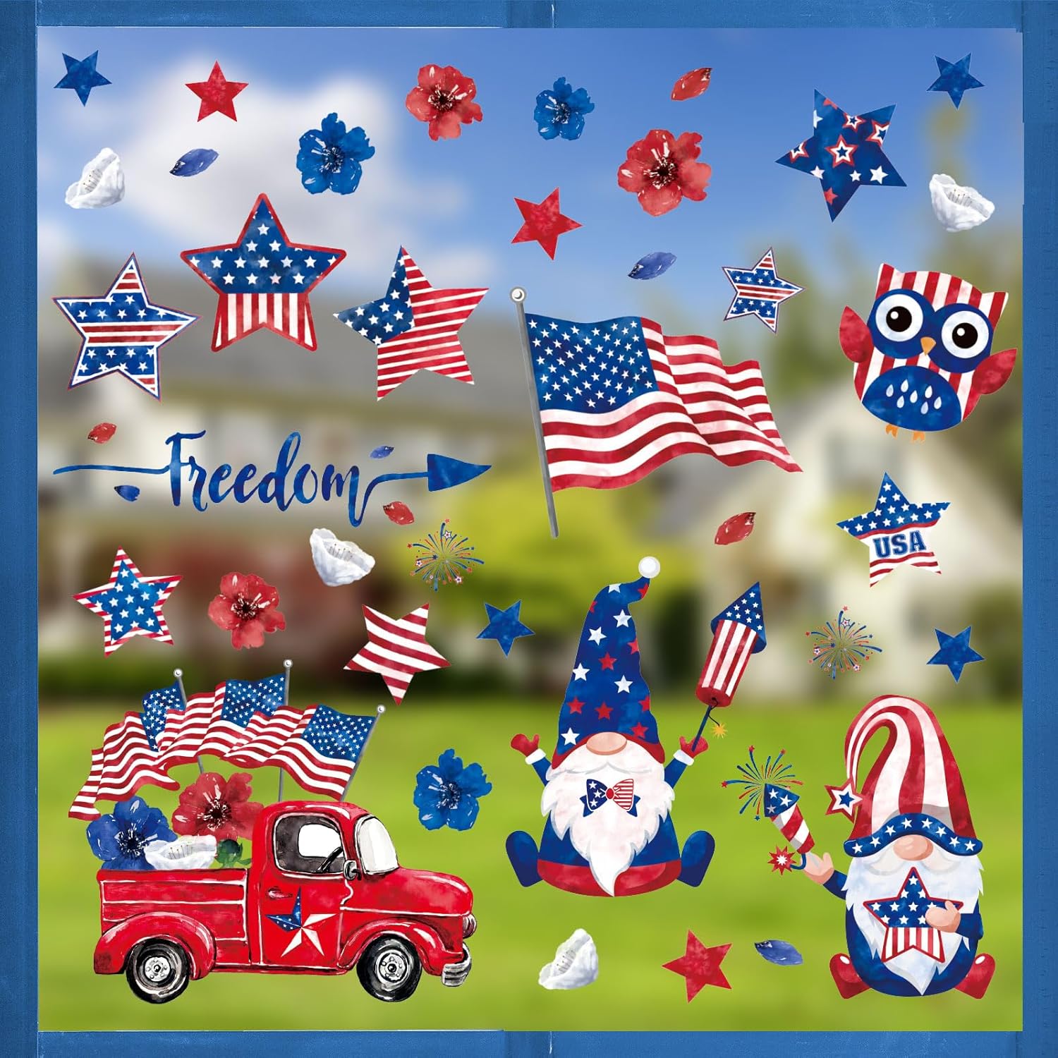 Amazon.com: AnyDesign 86 Pieces Patriotic Window Clings 4th of July ...