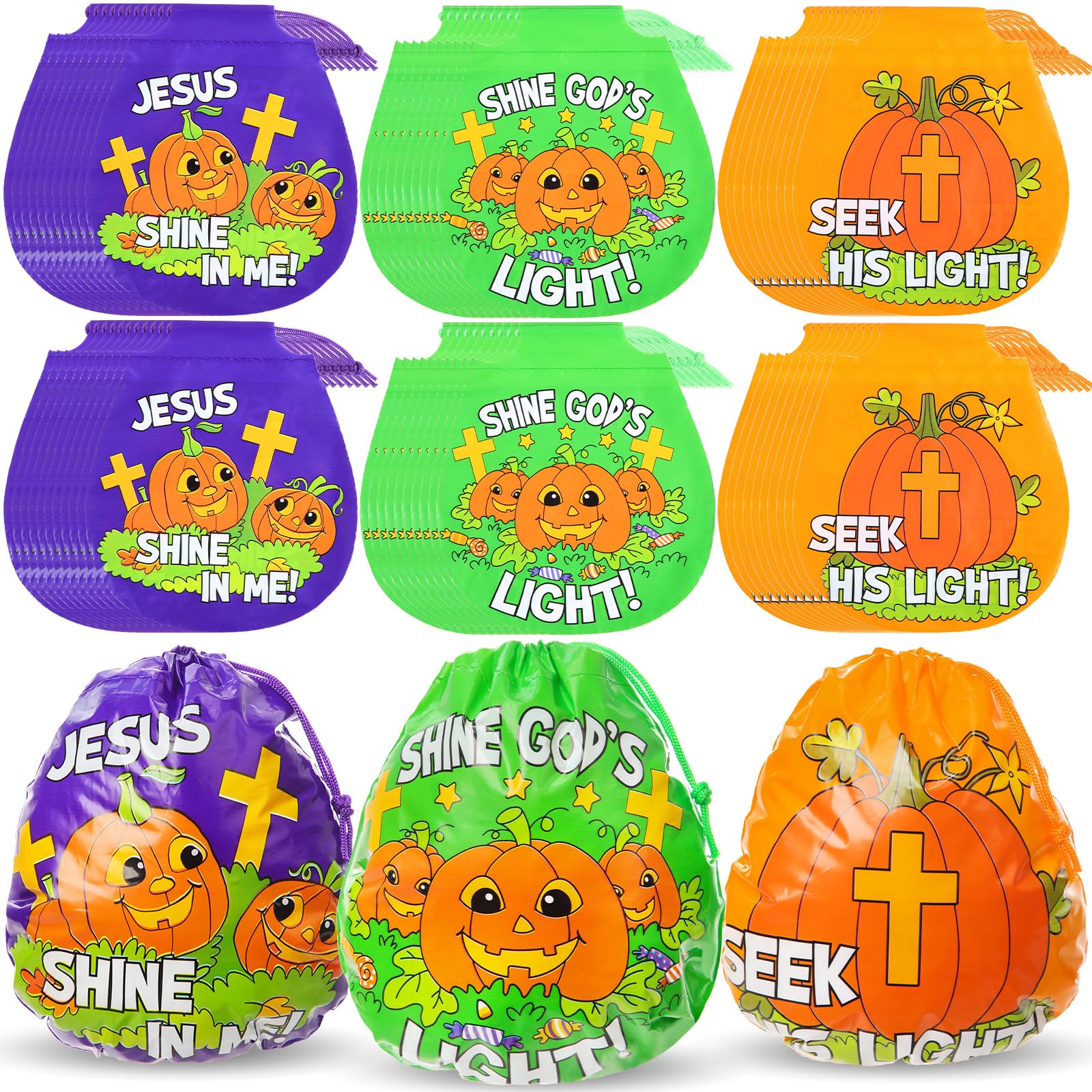Amazon.com: Bulyoou 72 Pieces Christian Pumpkin Drawstring Goody Bag ...