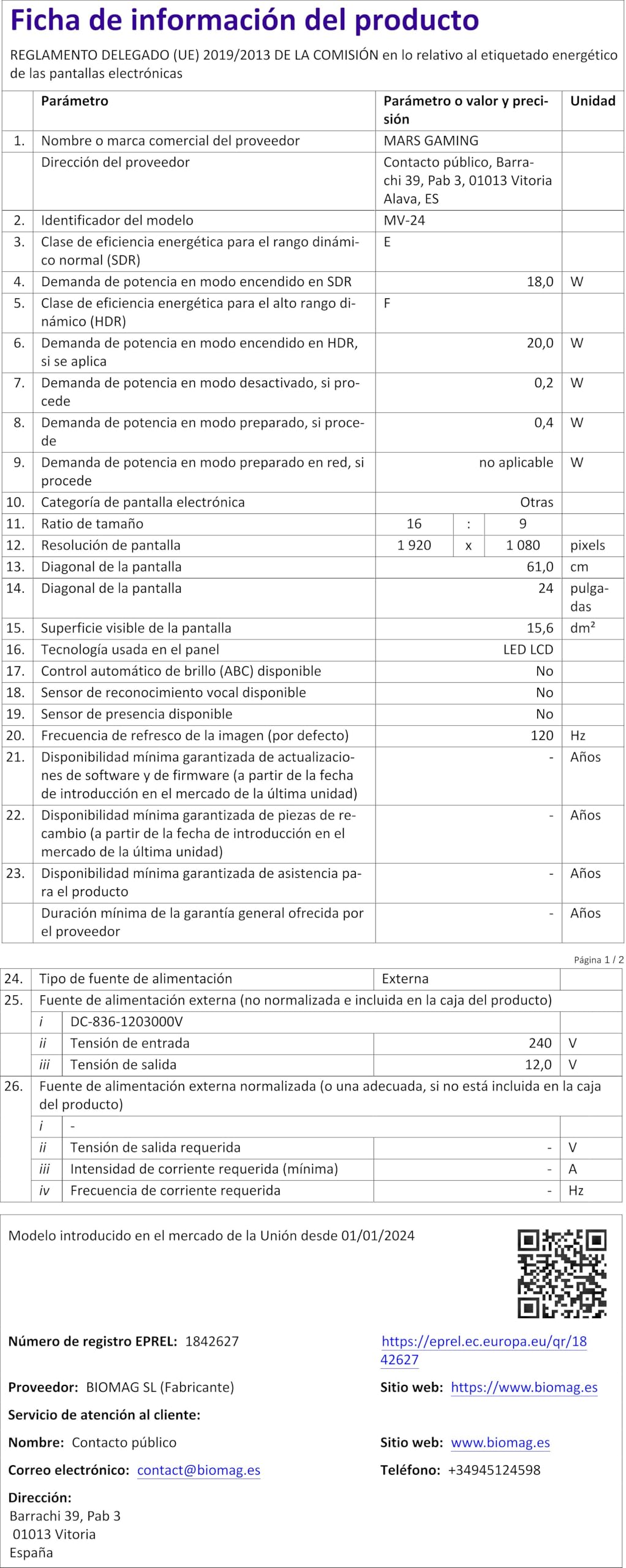 Mars Gaming MV-24, Monitor 24” IPS FHD 120Hz, HDR10 1ms, FreeSync y G ...