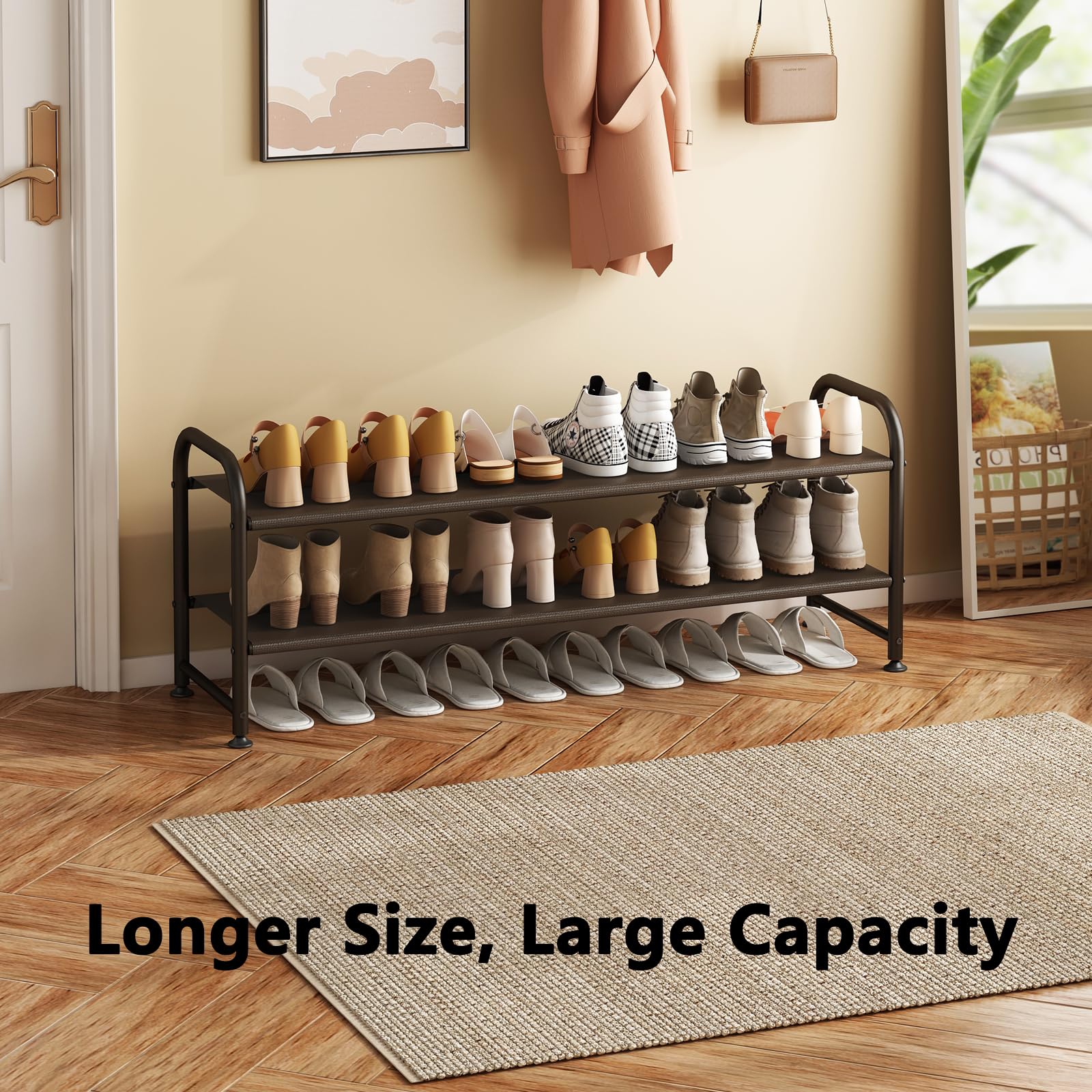 Snapklik.com : Shoe Rack 2 Tier Long Storage Organizer Wide Metal Shoe ...