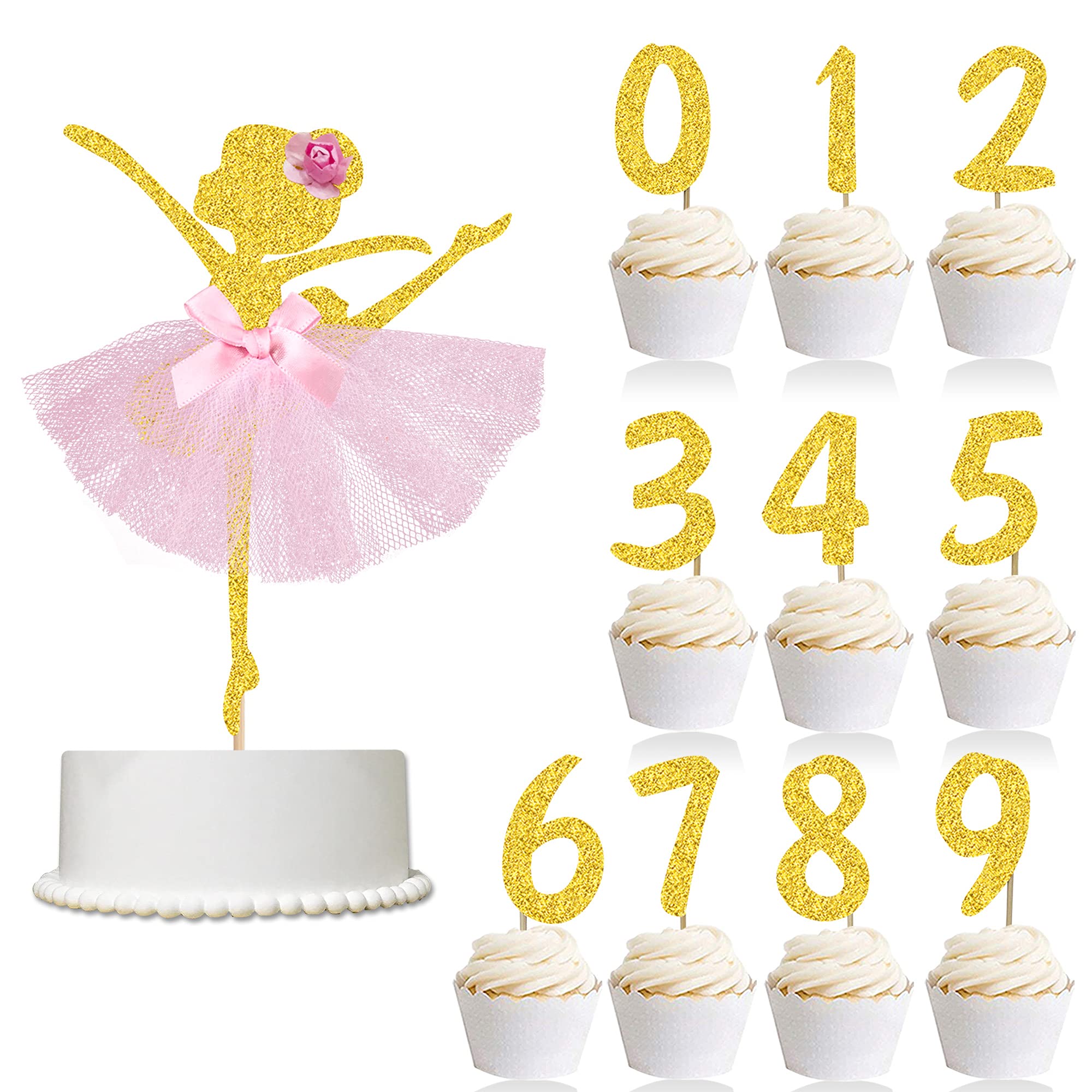 Buy 1PCS Glittery Golden Ballet Cake Topper and 10PCS Golden Numbers 0 ...