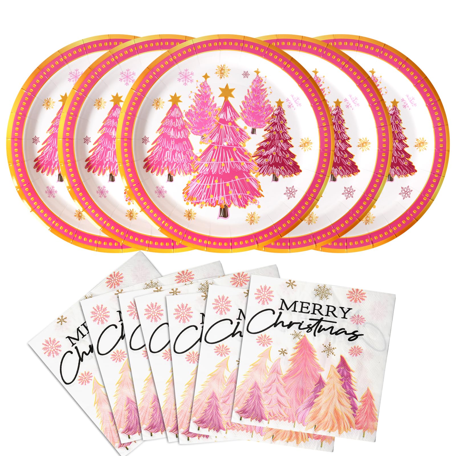 Amazon.com: Dereinwo 100Pcs Christmas Paper Plates and Napkins, Pink ...