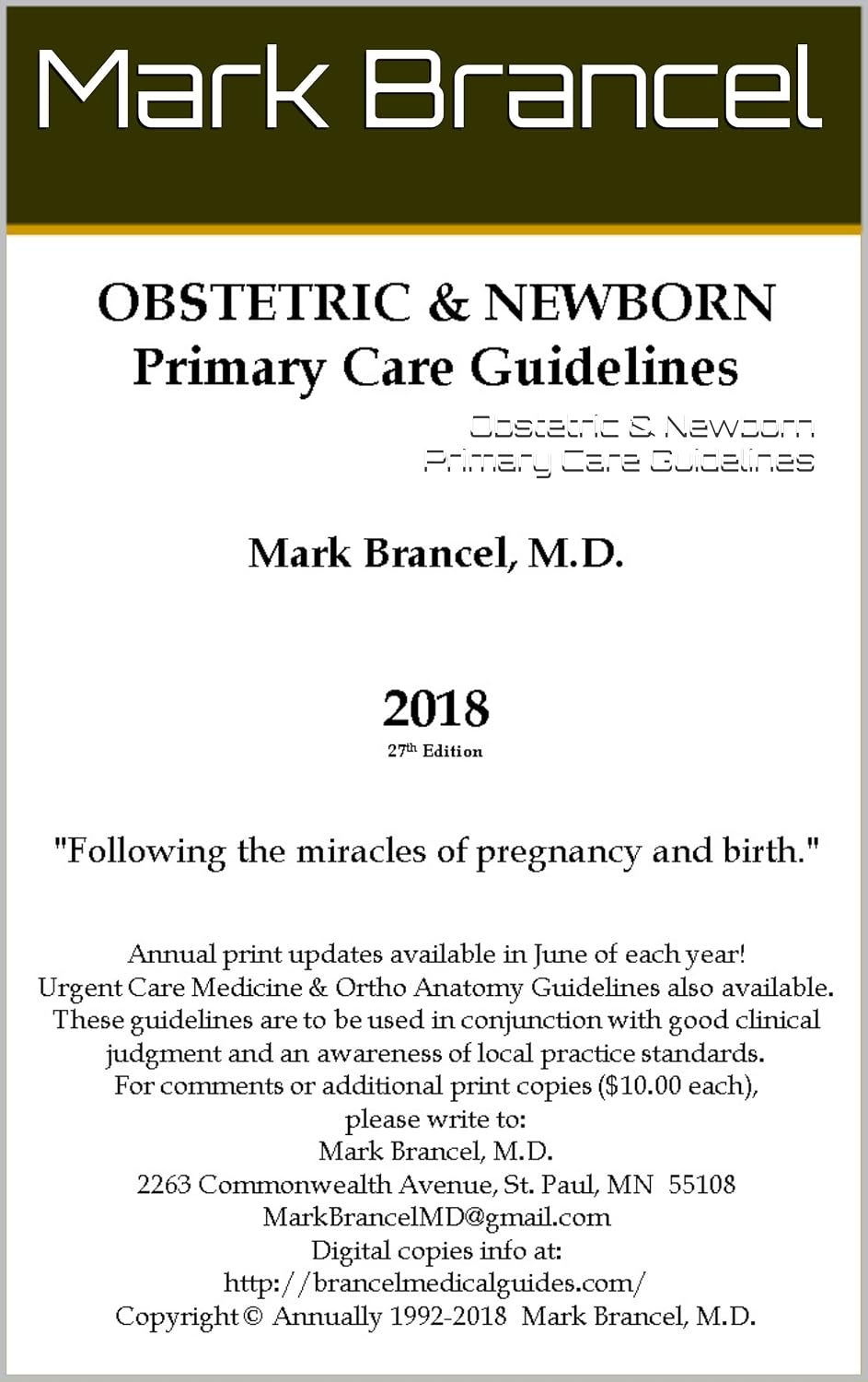Obstetric & Newborn Primary Care Guidelines (2018, 27th annual edition ...