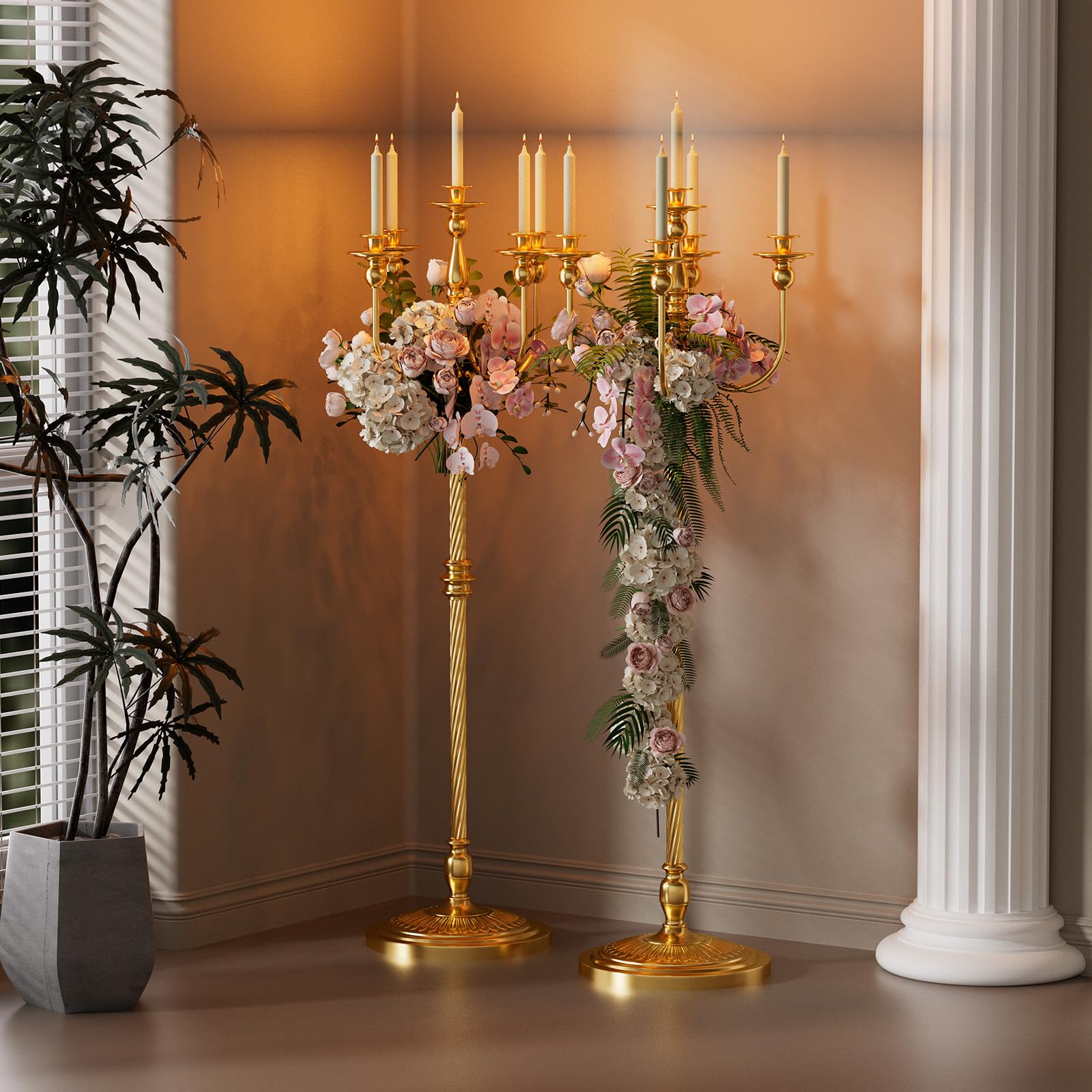Amazon.com: Baoz 50 Inch Floor Candelabra, 2 Pcs Gold Antique Floor ...