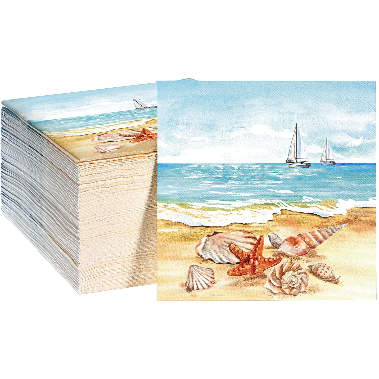 Amazon.com: 100 Pcs Nautical Beach Guest Napkins Summer 3 Ply ...