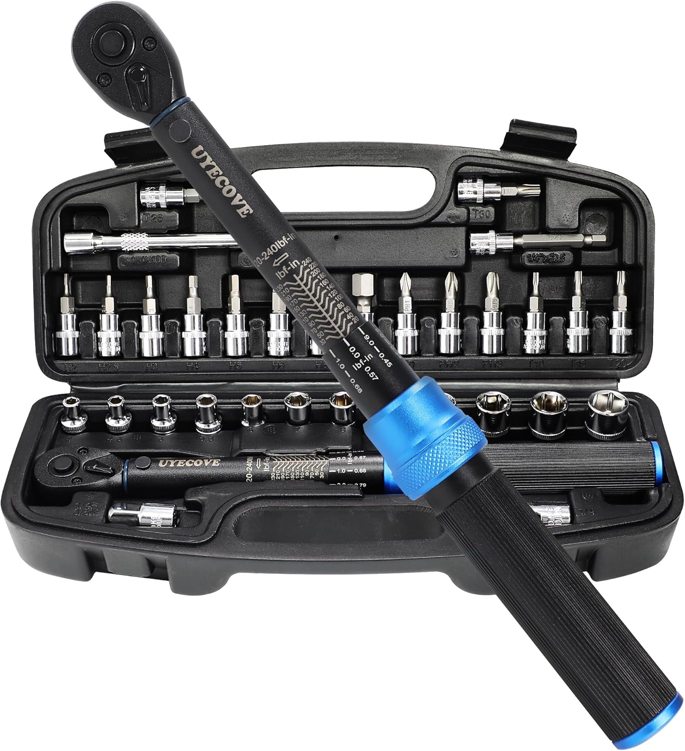 UYECOVE 33Pcs 1/4-Inch Drive Click Torque Wrench Set, Bike Torque Wrench Set (20-240IN-LB/2.3-27 ...