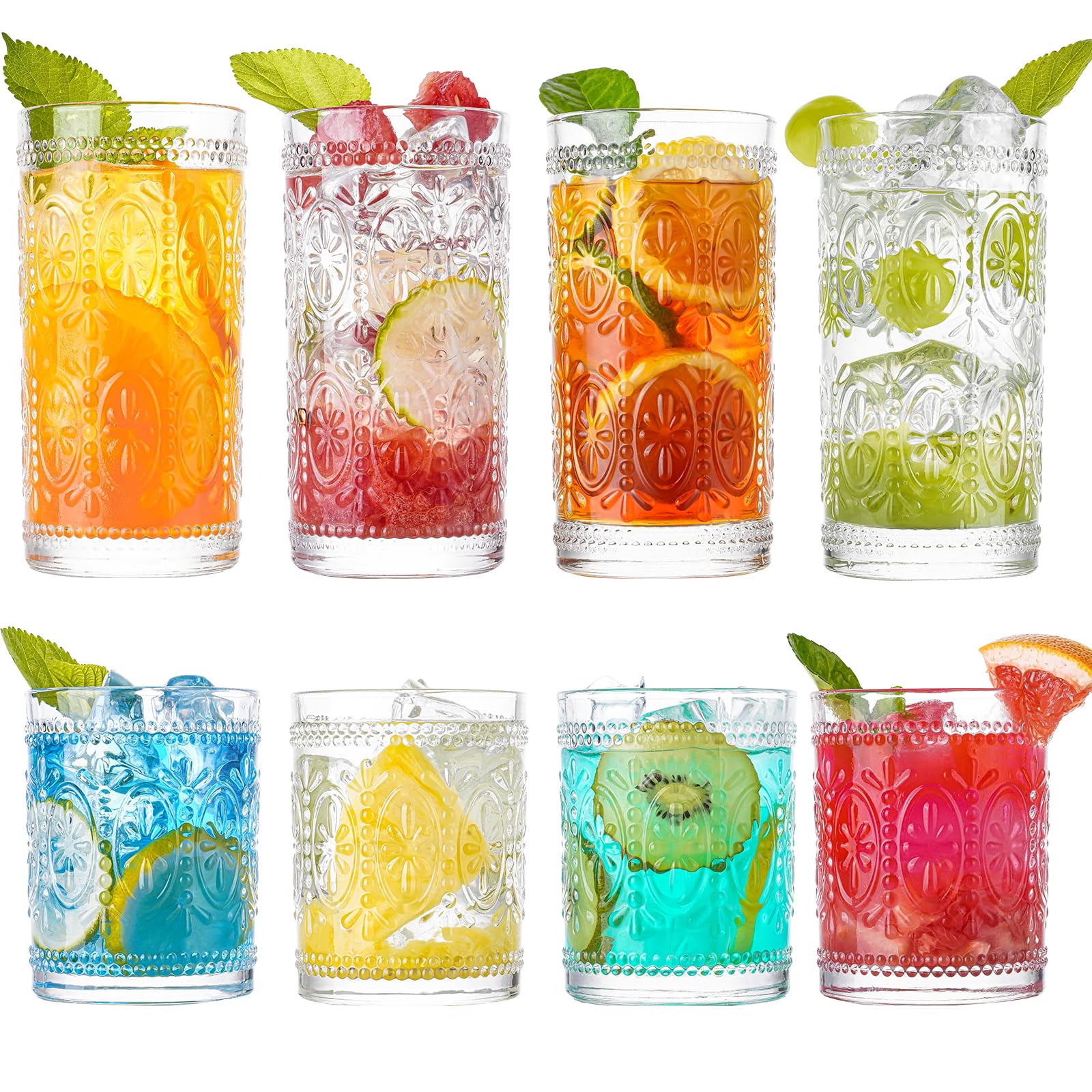Amazon.com | wookgreat Vintage Drinking Glasses, Set of 8 Hand-Made ...