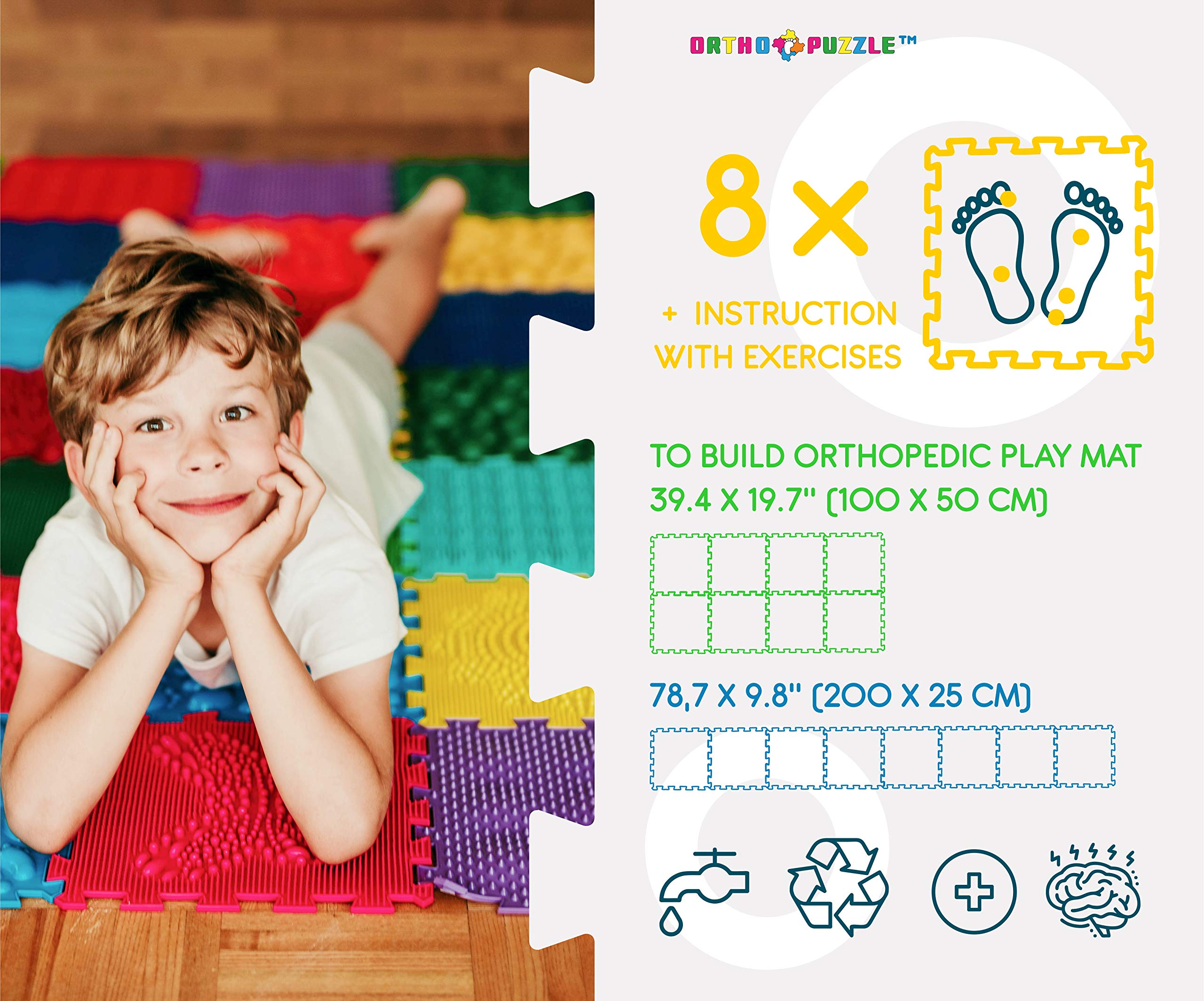 ORTHOPUZZLE Orthopedic Sensory Play Mat For Kids Puzzle Tiles - Flat ...