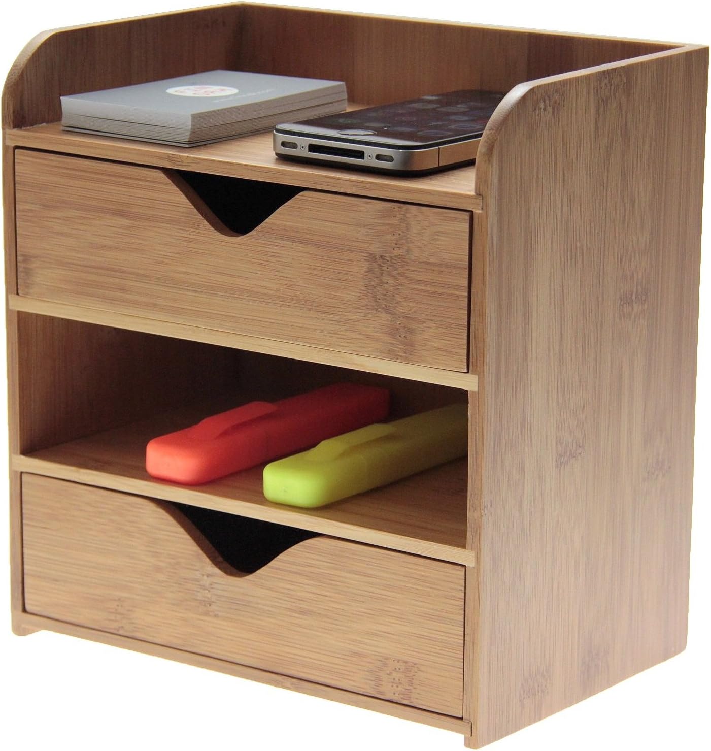 4 Tier Desk Organiser Stationery Box, Desk Tidy, Made of Natural Bamboo ...