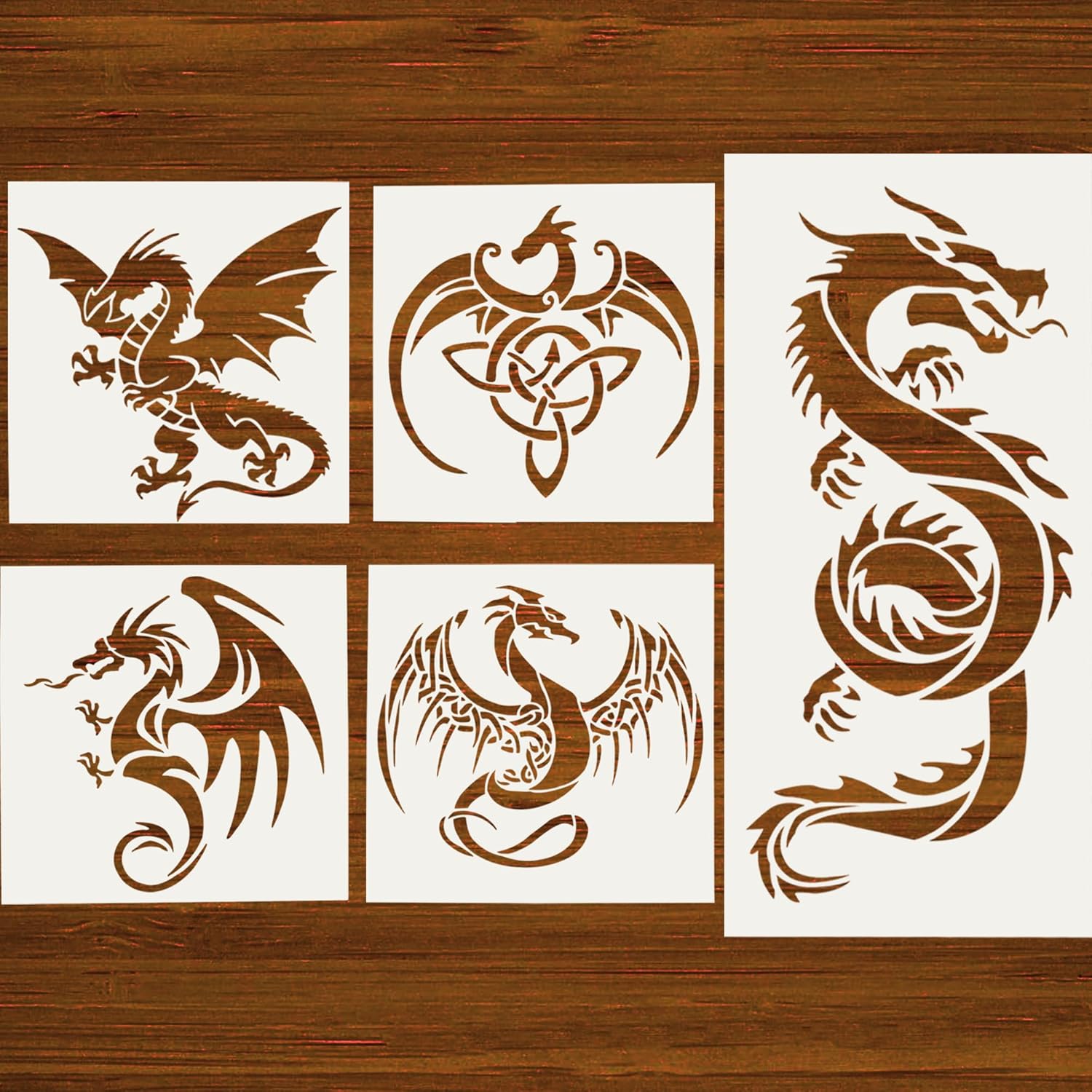 Amazon.com: 5 Pcs Dragon Stencil - Dragon Stencils Reusable Plastic ...