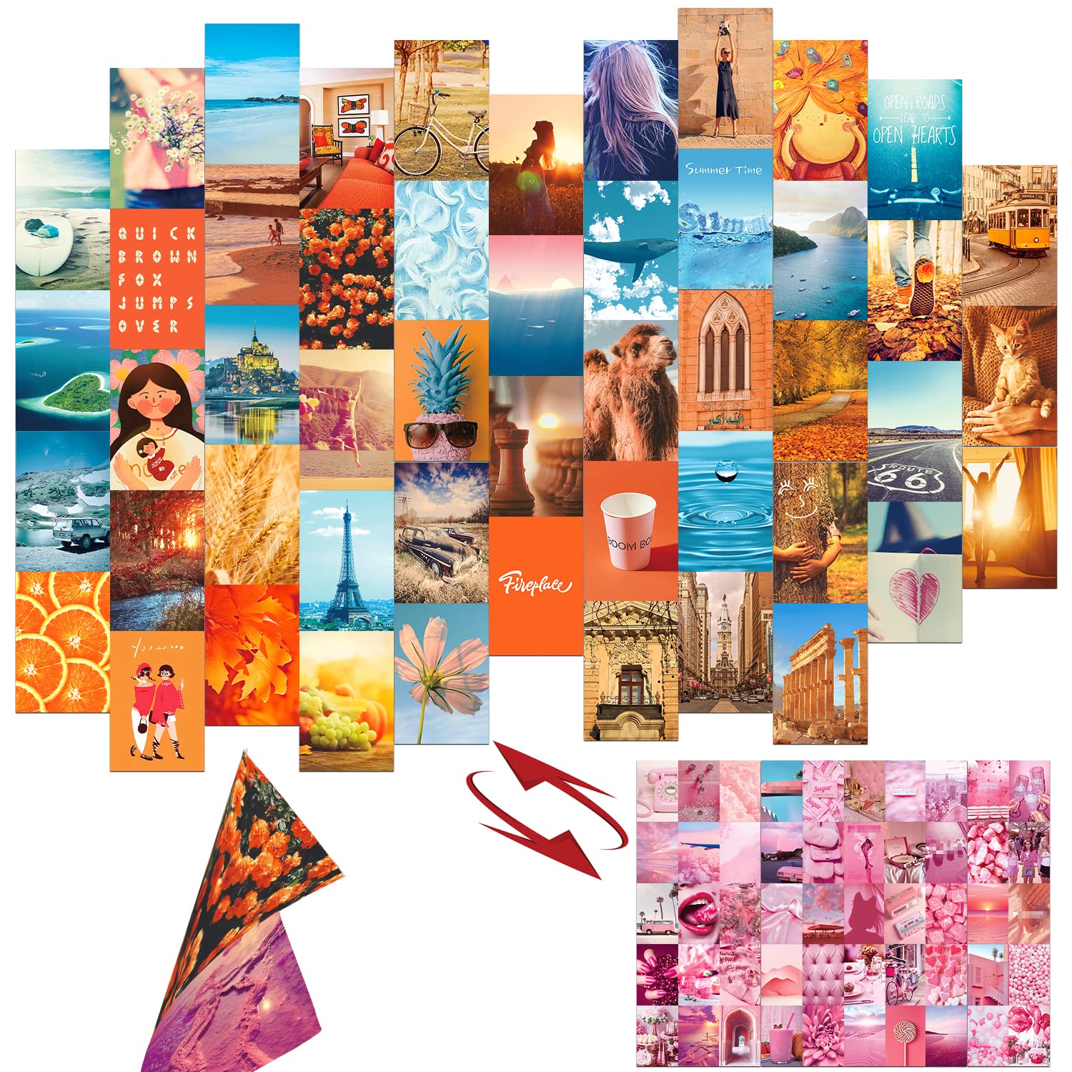 Buy Orange Boho Aesthetic Pictures Wall Collage Kit, Double-Side ...
