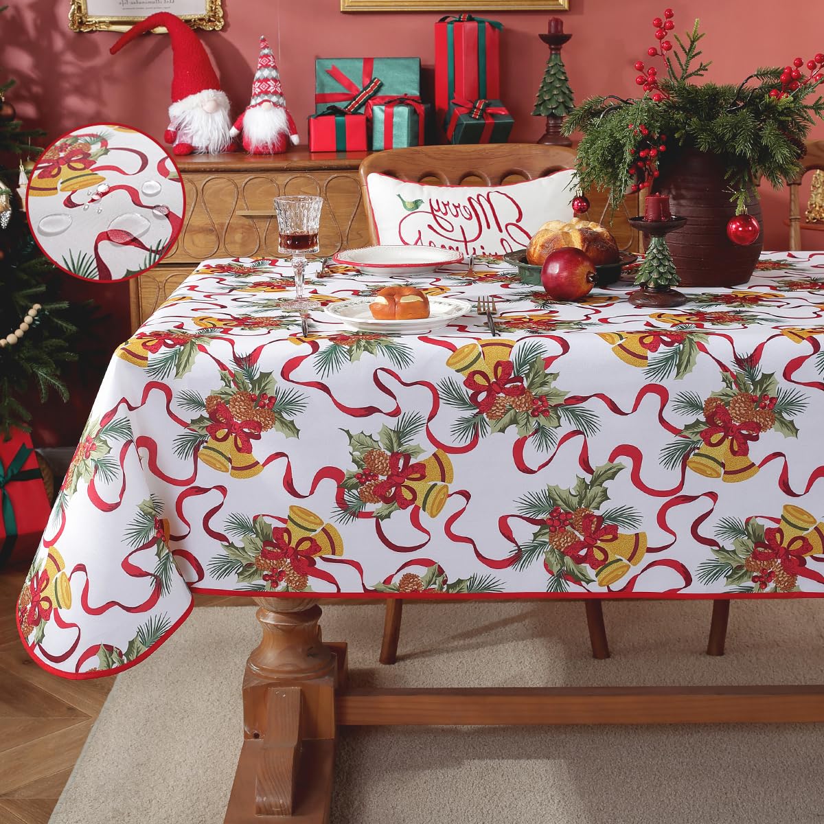 Amazon.com: Christmas Tablecloth Rectangle 60 x 84 Inch Stain Resistant ...