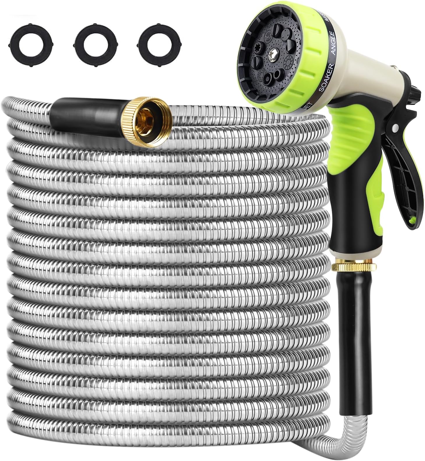 Tuyau d'arrosage en métal de 15,2 m avec poignée pivotante et buse à 10 ...