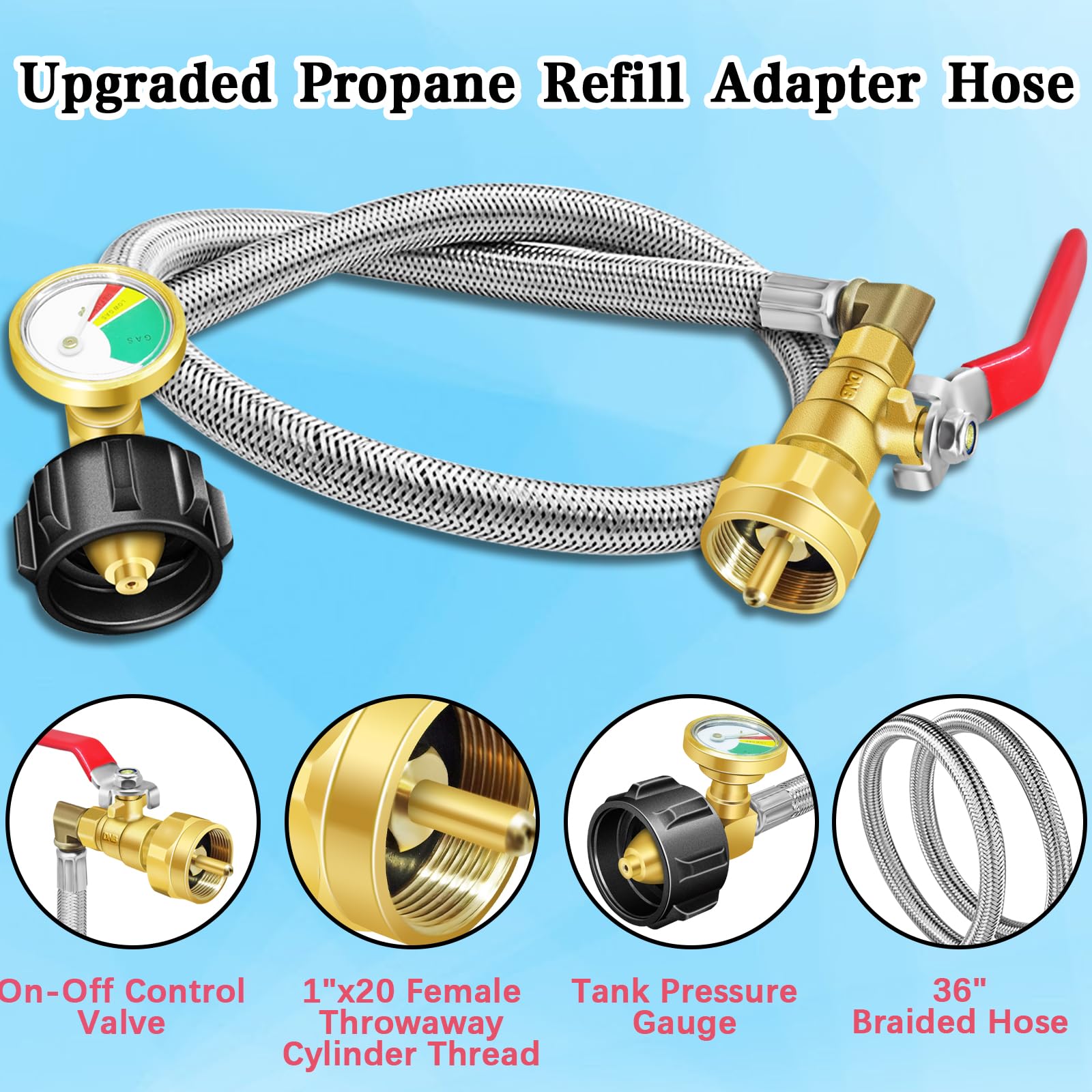 Snapklik.com : Upgraded Propane Refill Adapter Hose Kit, 36 Propane ...