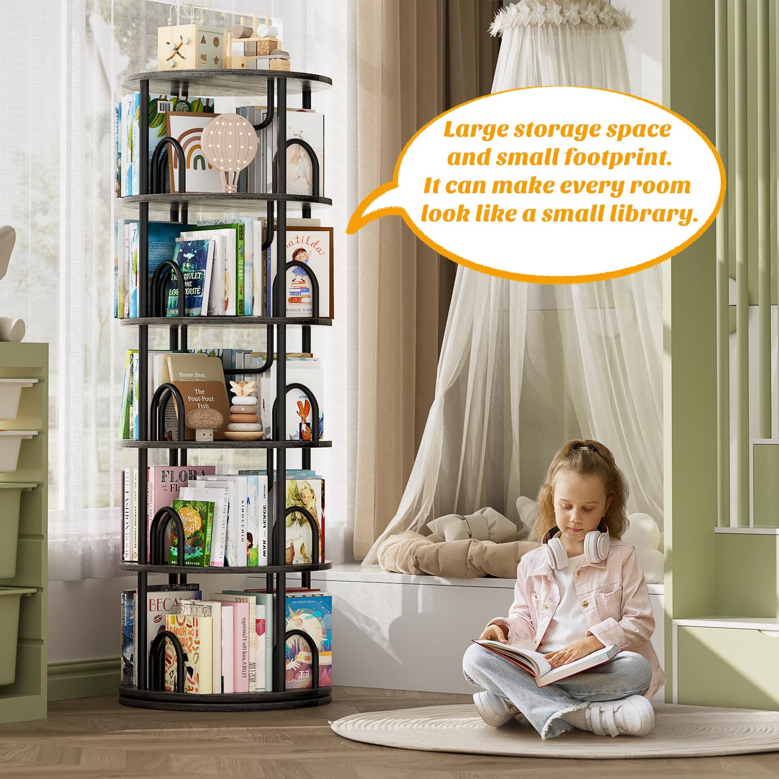 Snapklik.com : 5 Tier Rotating Bookshelf Tower, 360 Display Spinning ...