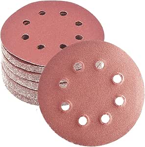 50Pcs 5 Inch 8 Hole Hook and Loop Sanding Disc 150 Grit Flocking ...