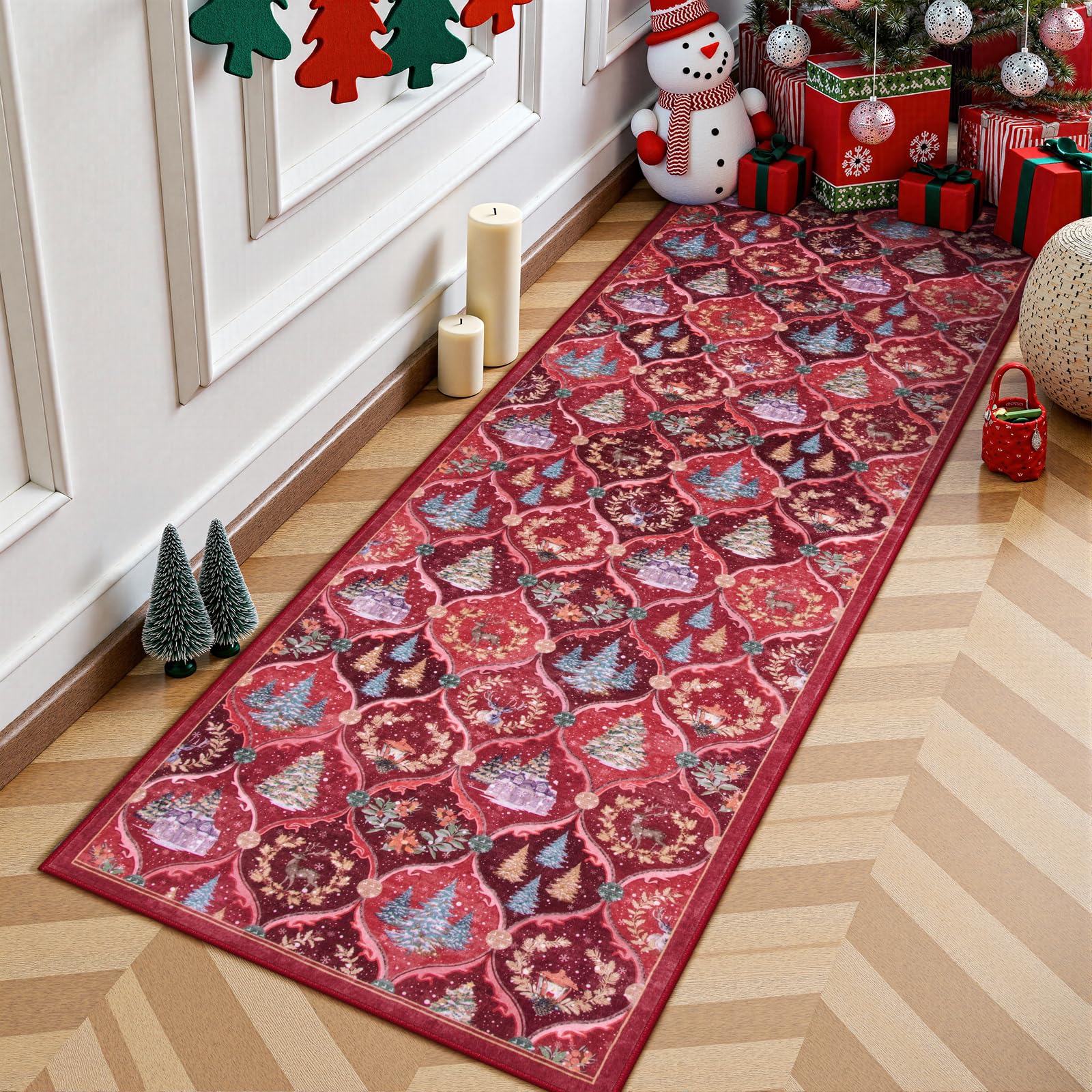 Amazon.com: Lahome Moroccan Trellis Christmas Runner Rug, 2x6 Red ...