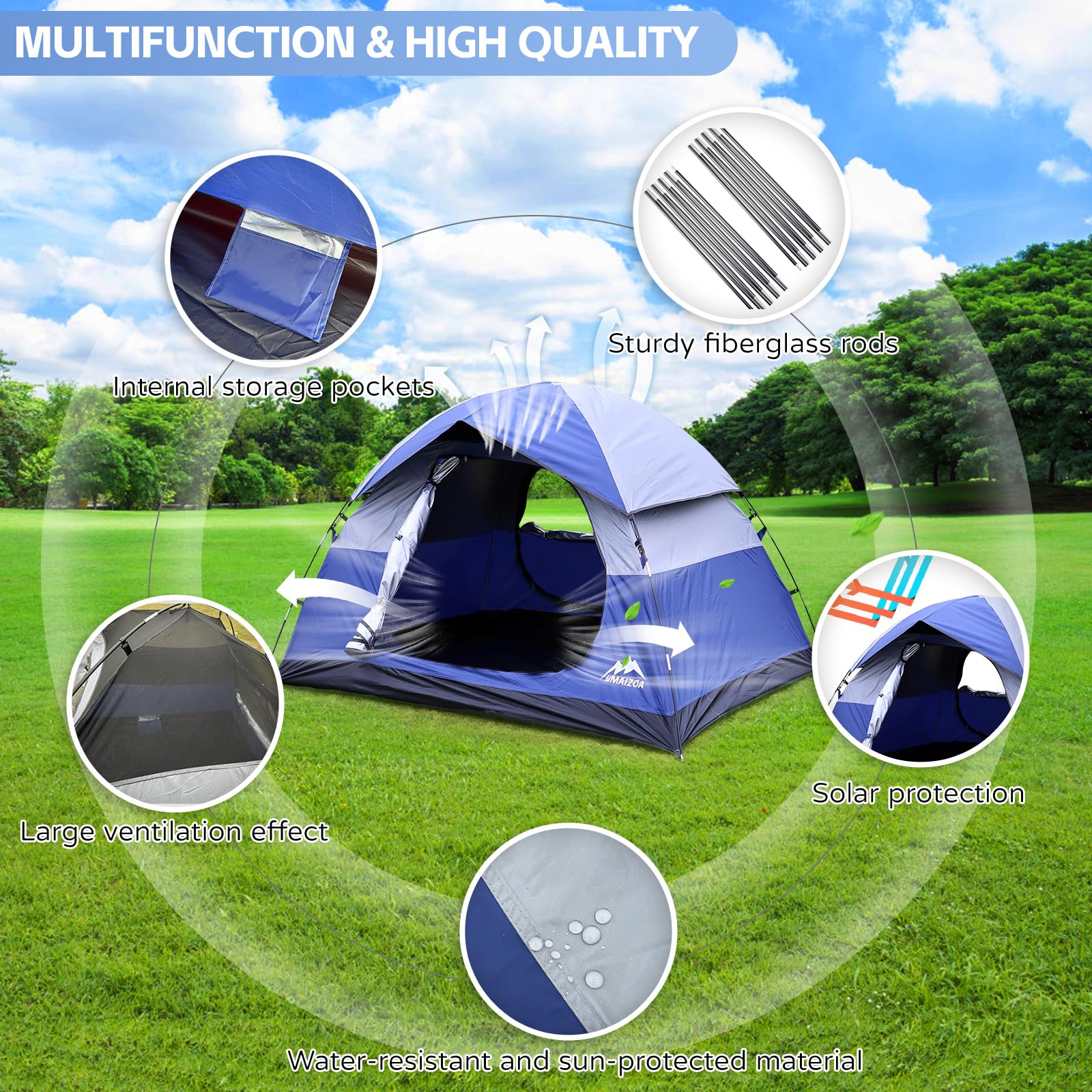 MAIZOA 4 Person Camping Tent, Camping Tents - Waterproof Portable ...