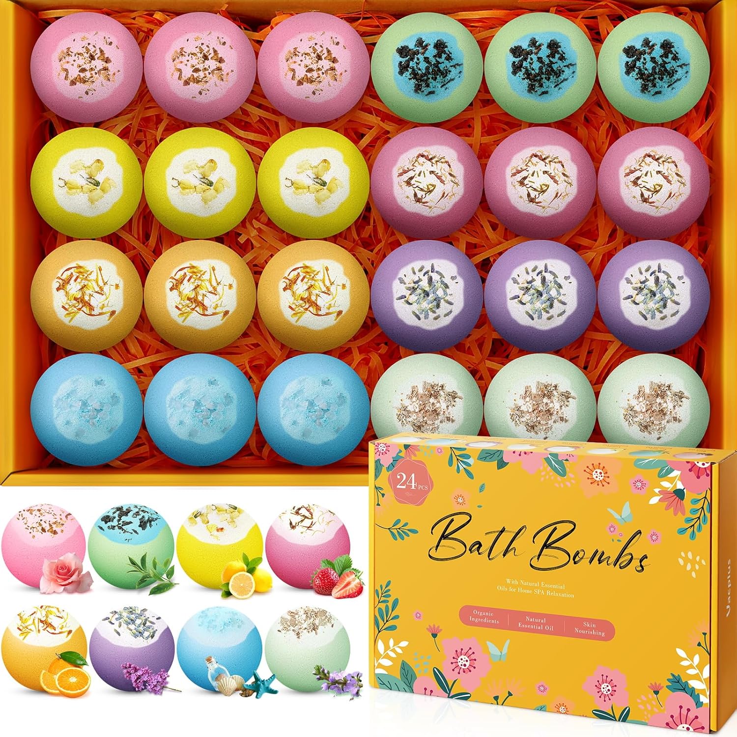 Amazon.com: Vacplus Bath Bombs - 24 Pack, Handmade Bath Bomb Set with ...