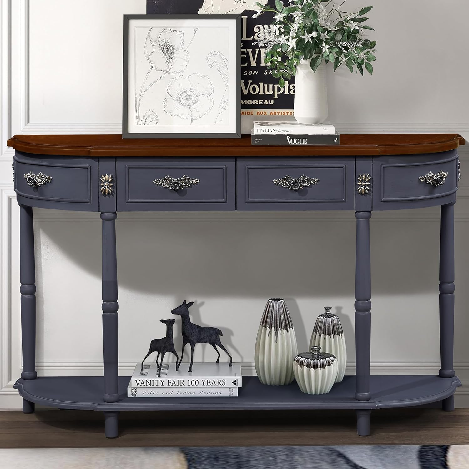 Amazon.com: Amposei Retro Curved Wood Console Table 52-Inch Half Moon ...