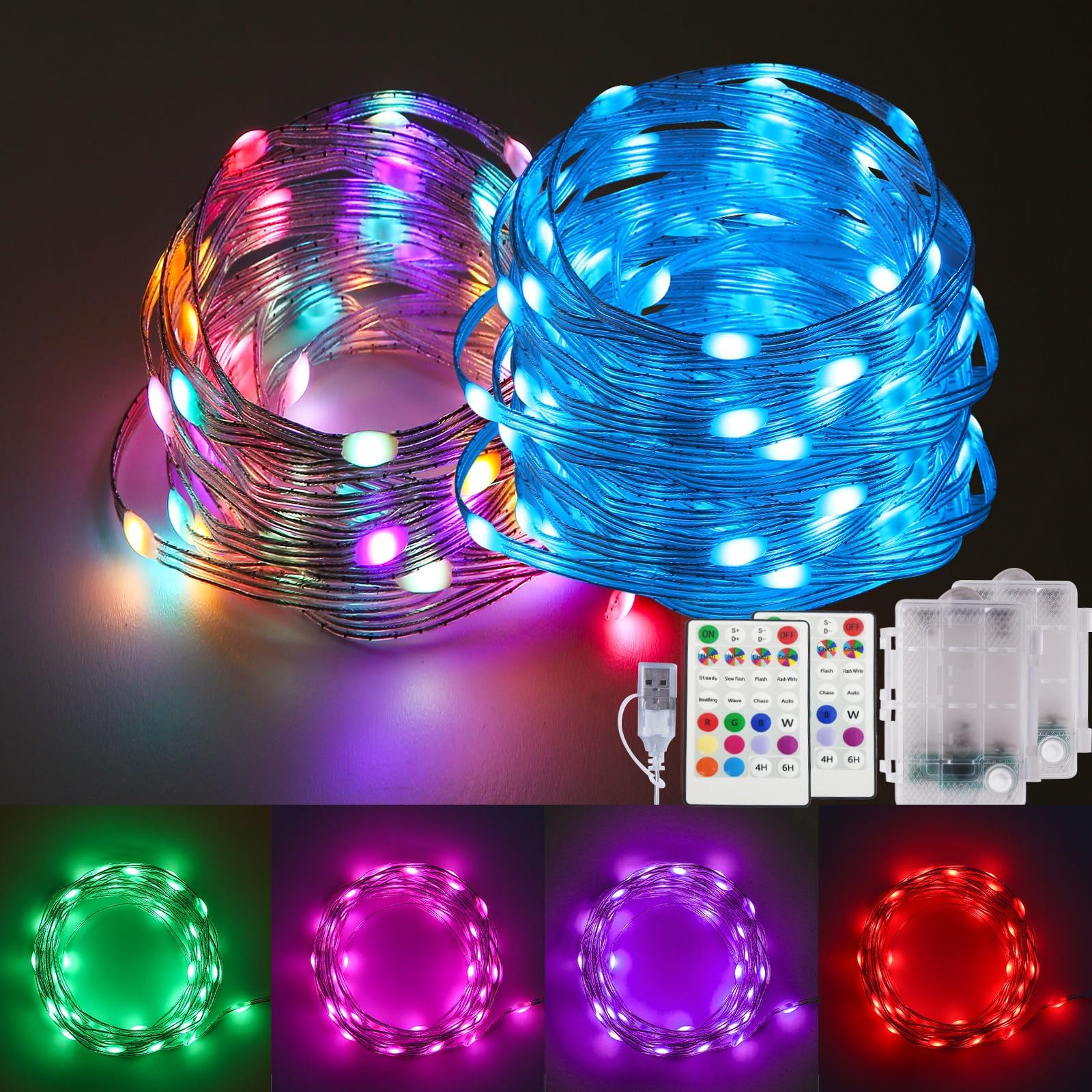 osteplus Color-Changing LED String Lights with Remote, 2-Pack 5M ...