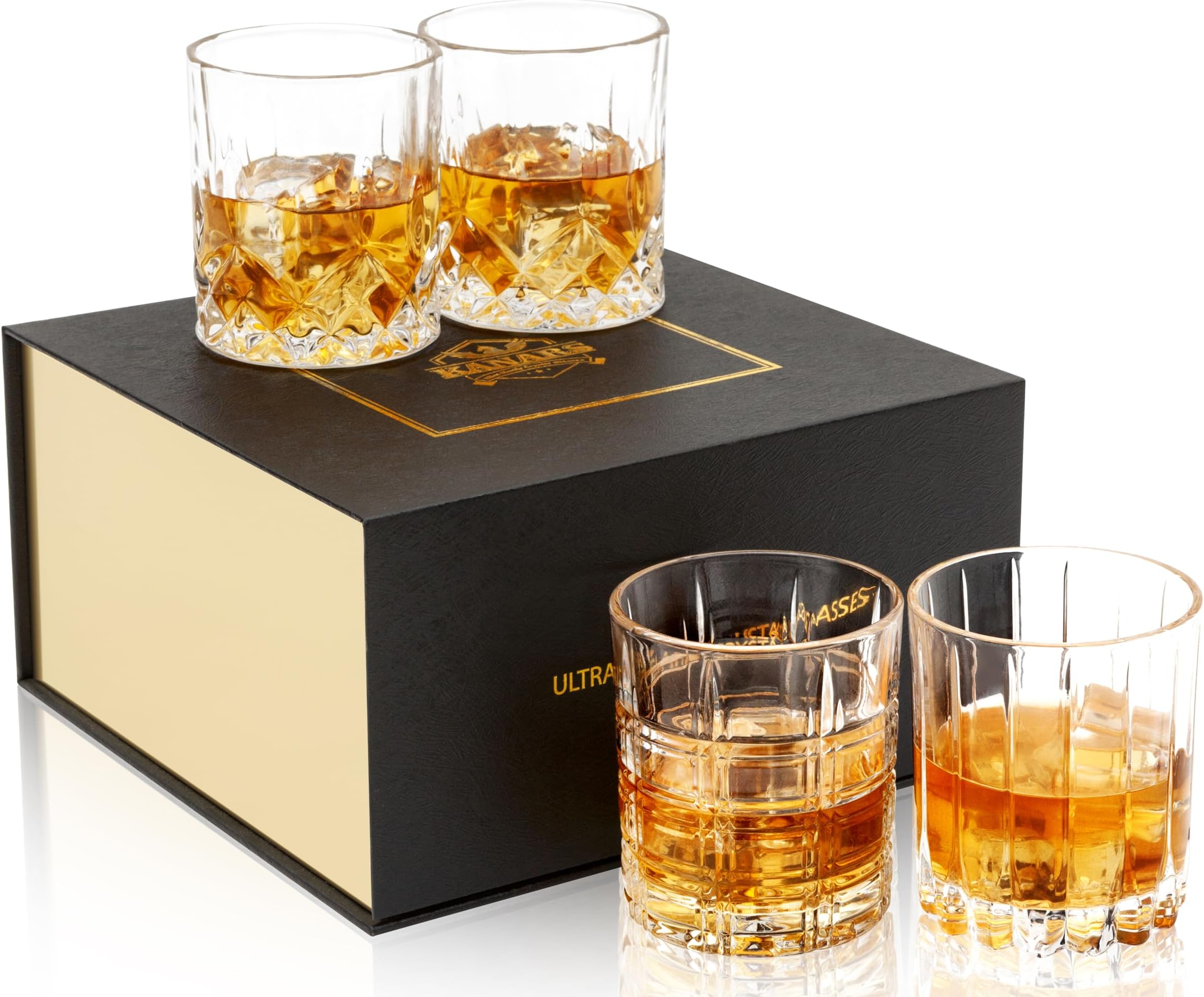Amazon.com | KANARS Whiskey Glasses Set of 4 - Multi Style Crystal ...