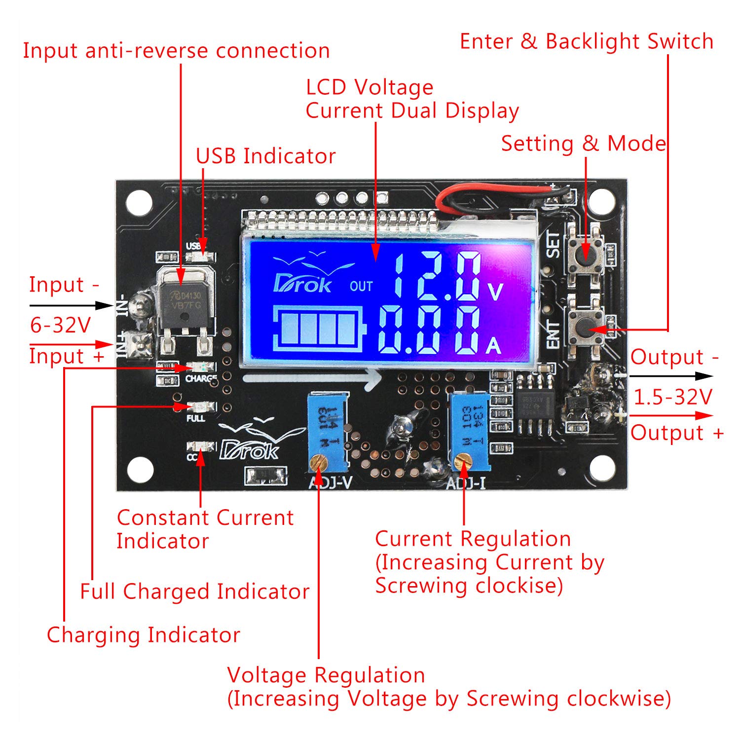 DC Buck Module, DROK Adjustable Buck Converter Step Do...B07JZ2GQJF ...