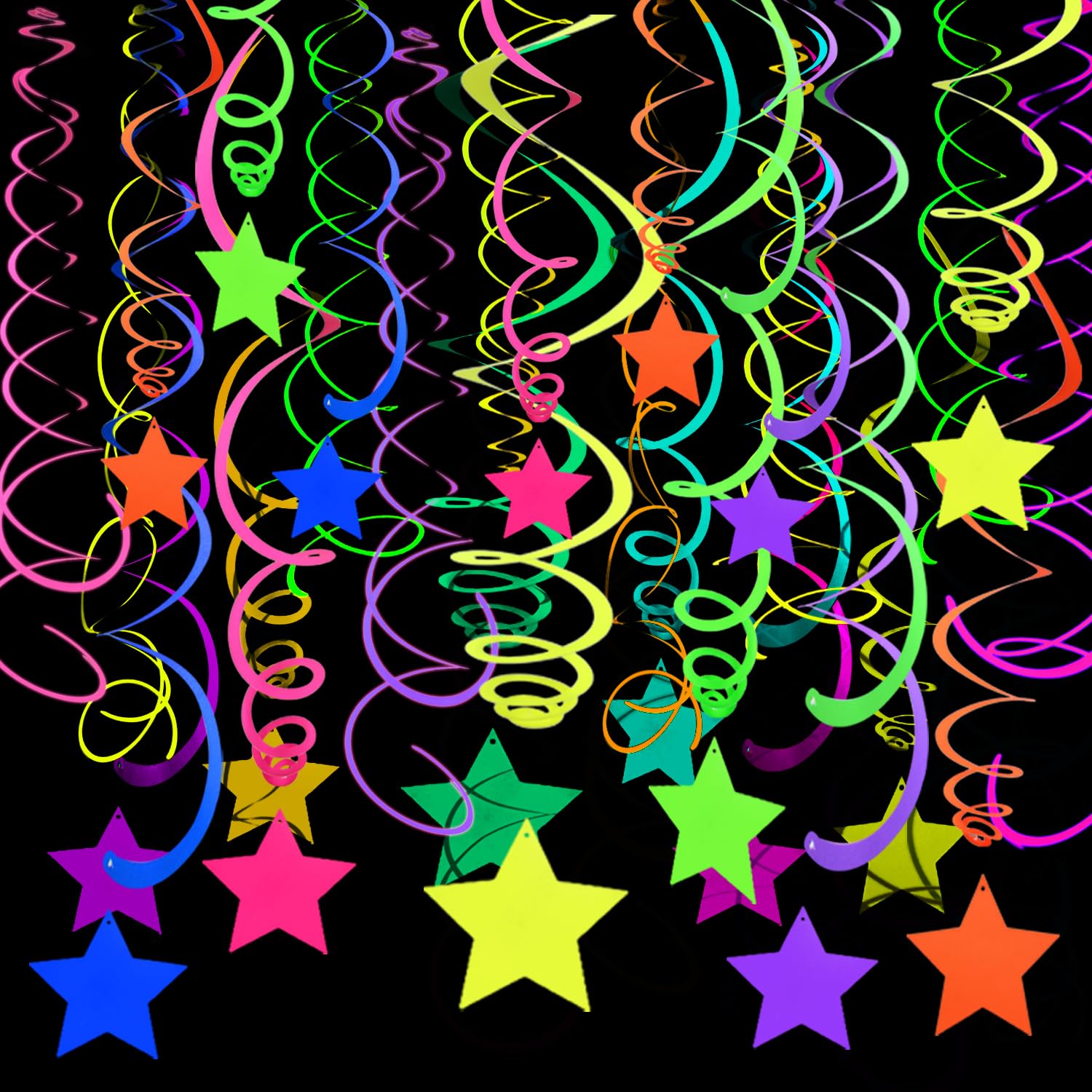 Amazon.com: 56 Pieces Rainbow Hanging Swirl Decorations Neon Swirl ...