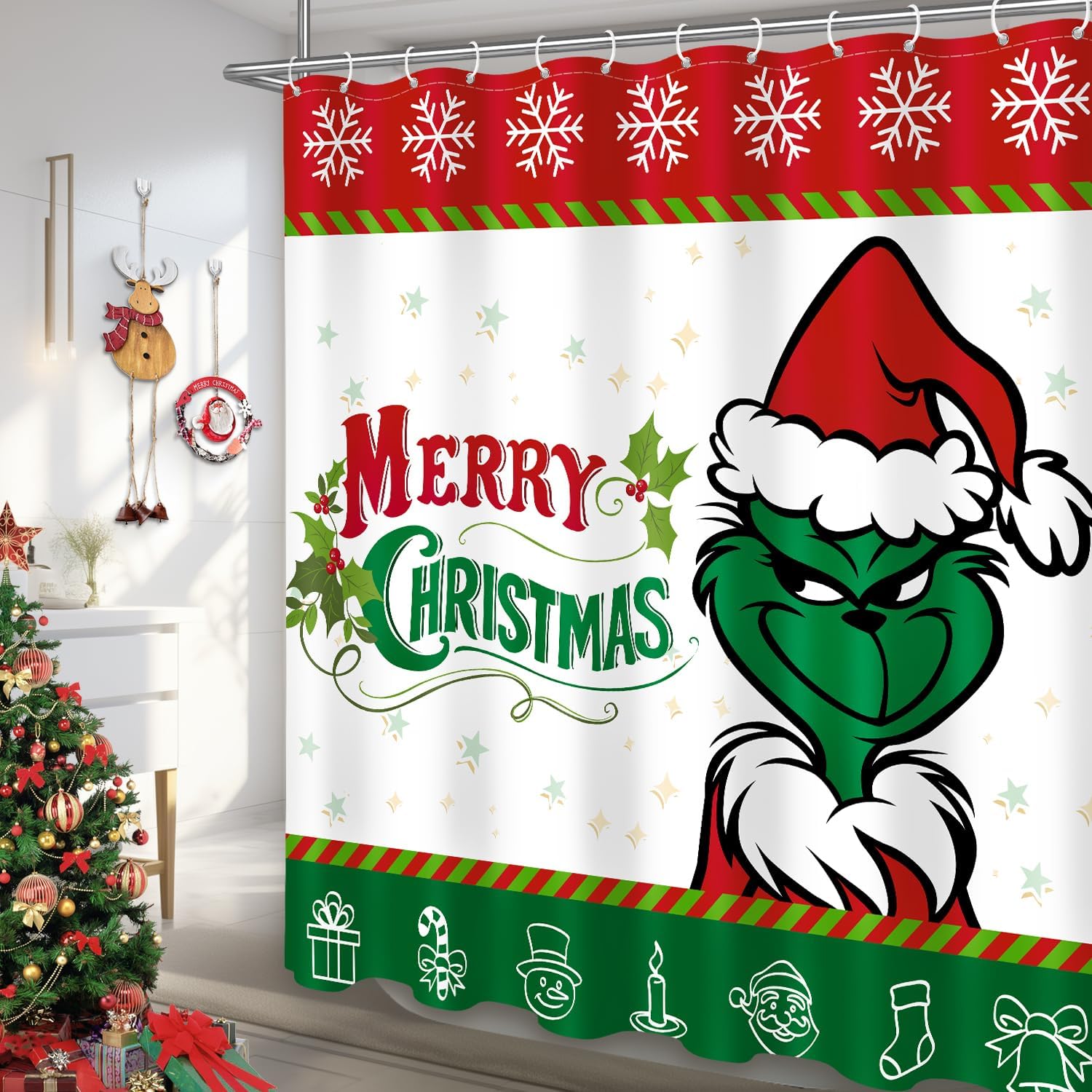 Amazon.com: Awellife Grinch Christmas Shower Curtain for Bathroom Decor ...