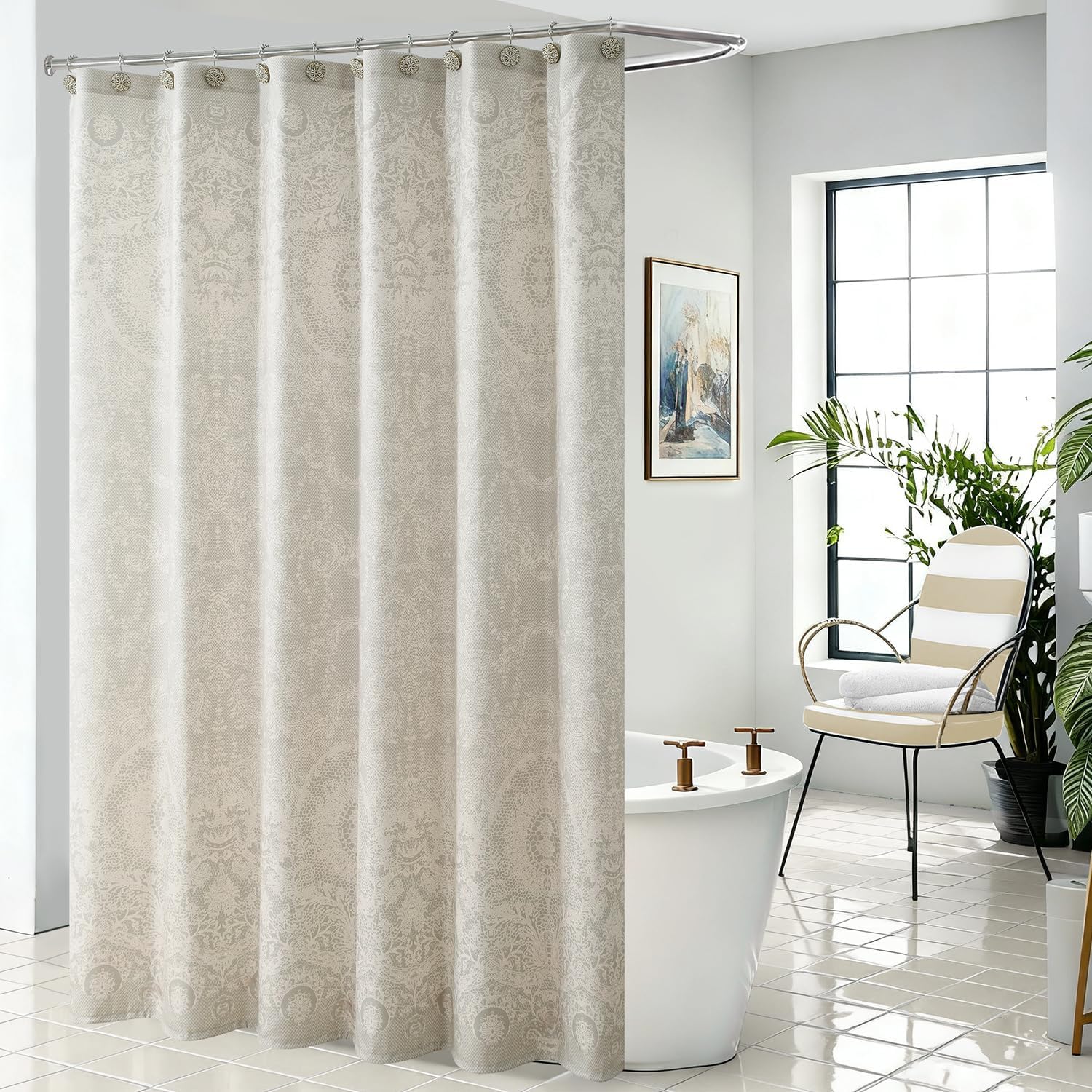 Amazon.com: Lace Pattern Shower Curtain,Modern Beige Polyester Bathroom ...