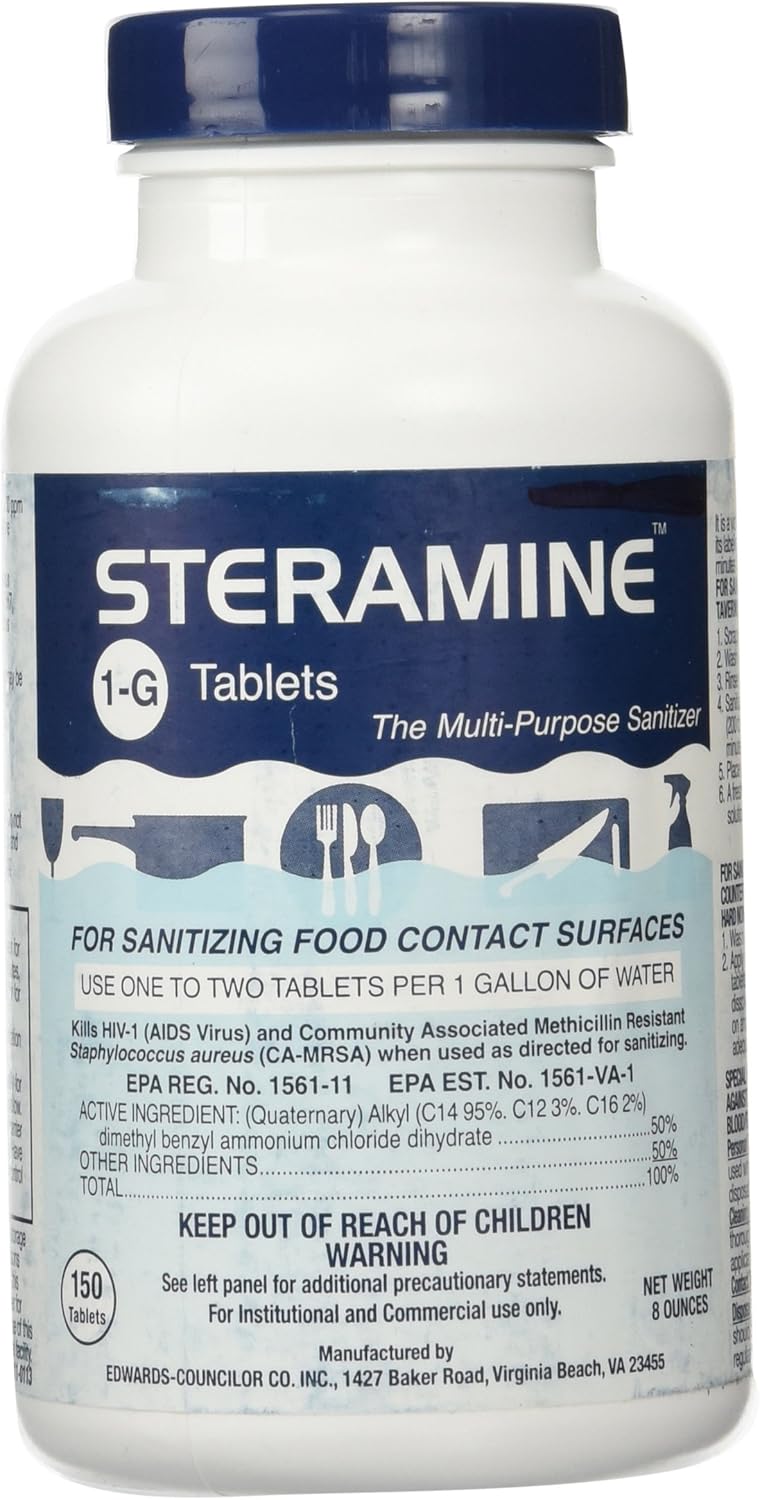 Steramine 1 X Quaternary Sanitizing Tablets - 150 Sanitizer Tablets per ...