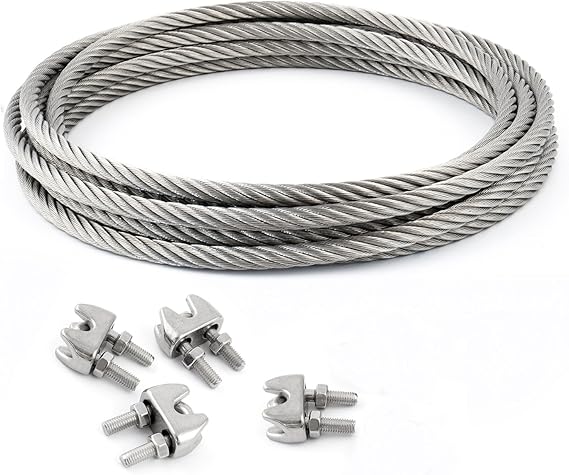 SET 15m cable 8mm acier inox cordage torons: 7x19 + 4 serre-câbles ...