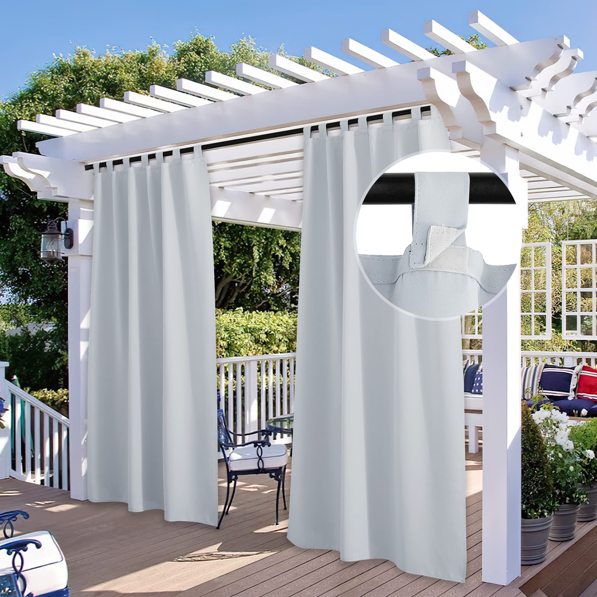 StangH 2 Panels Outdoor Curtains White - Tab Top Waterproof Solar ...