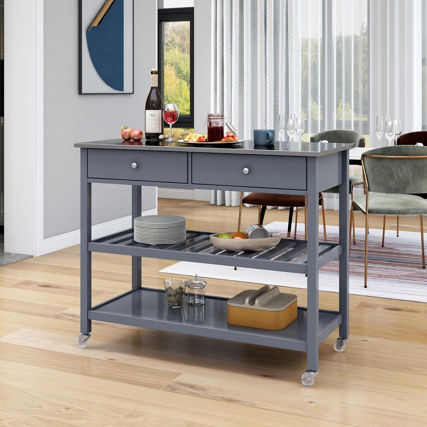 Amazon.com: ODC Rolling Kitchen Island 43.3’’ Storage Trolley Utility ...