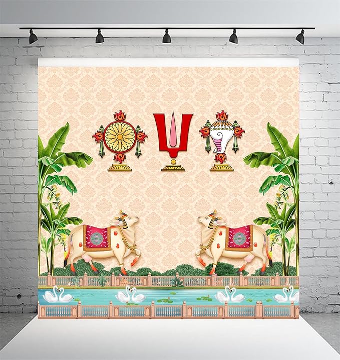 Dhara Creation Tilak Shankam and Chakram (8FT-8FT) Backdrop Cloth for ...