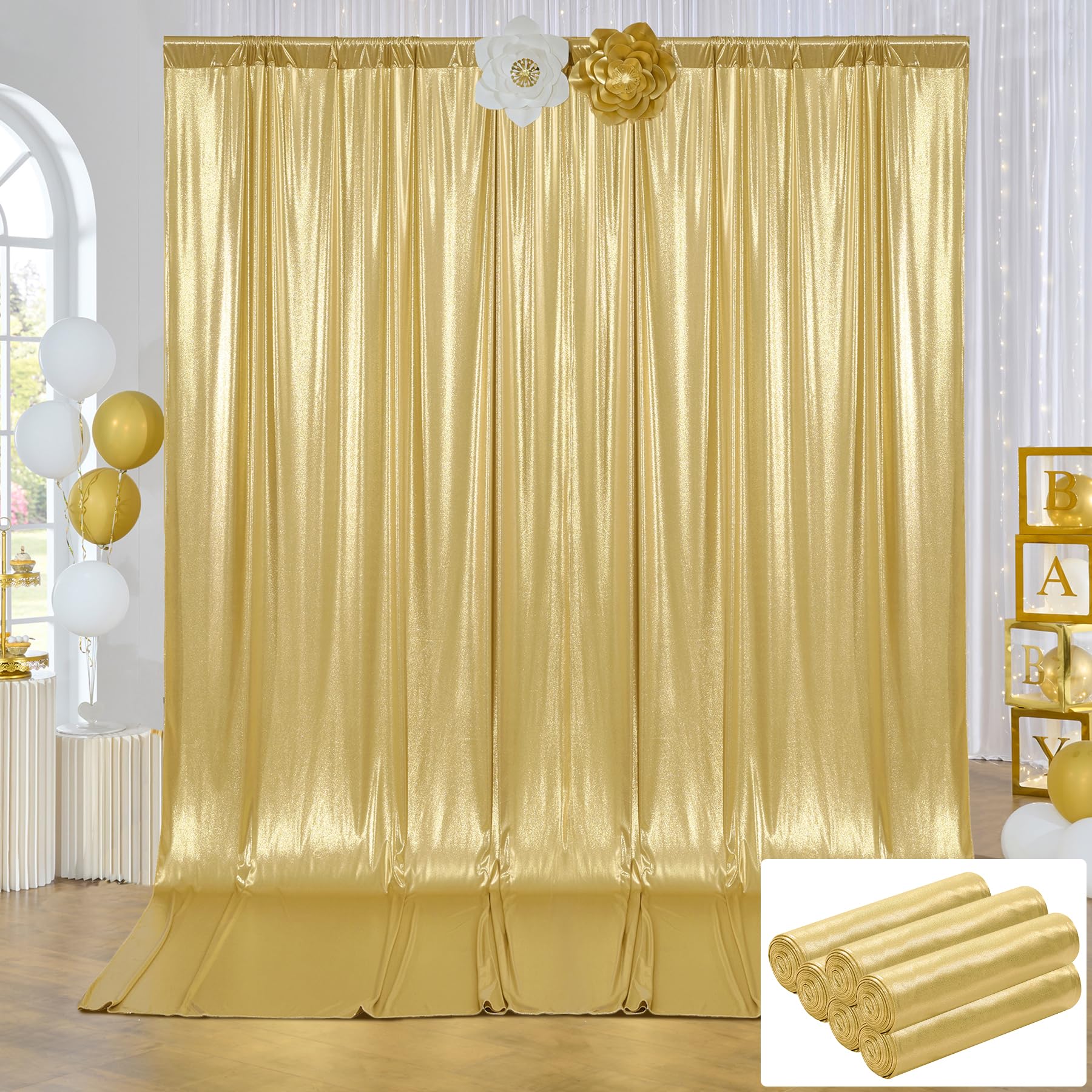 Amazon.com : 30x10 ft Wrinkle Free Gold Shimmer Backdrop Curtains for ...