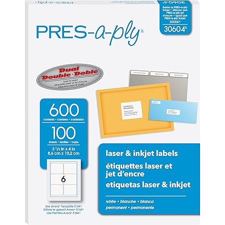Amazon.com : PRES-a-ply 3-1/3 x 4 Inches Laser Labels, White, 600 Count ...
