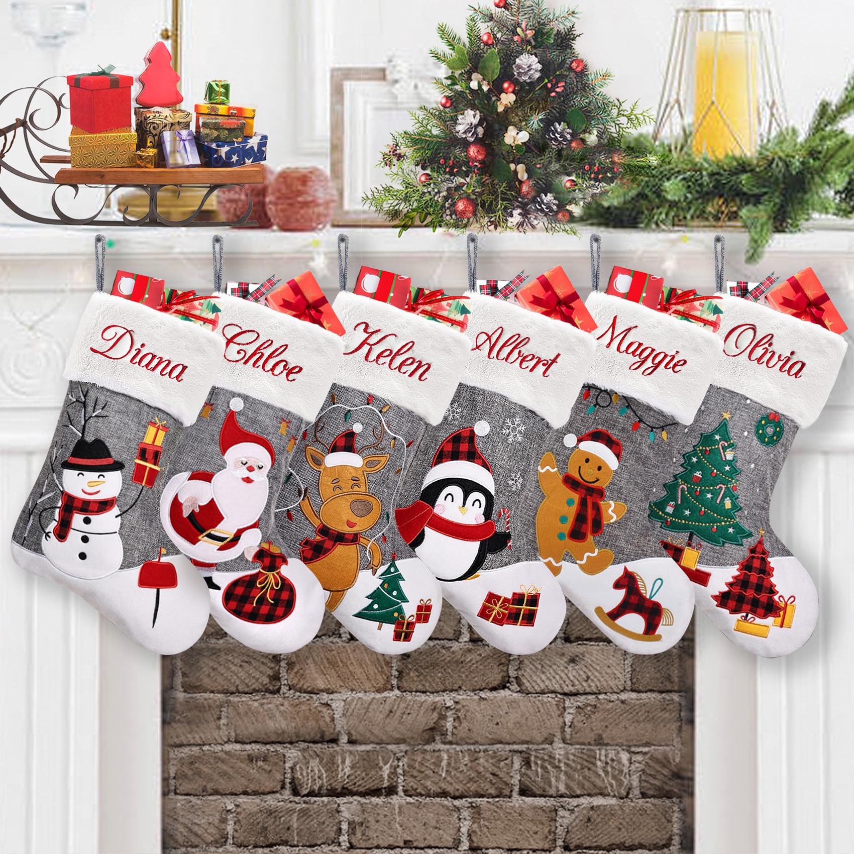 Amazon.com: CARAKNOTS Personalized Christmas Stockings 6 Pack Grey ...