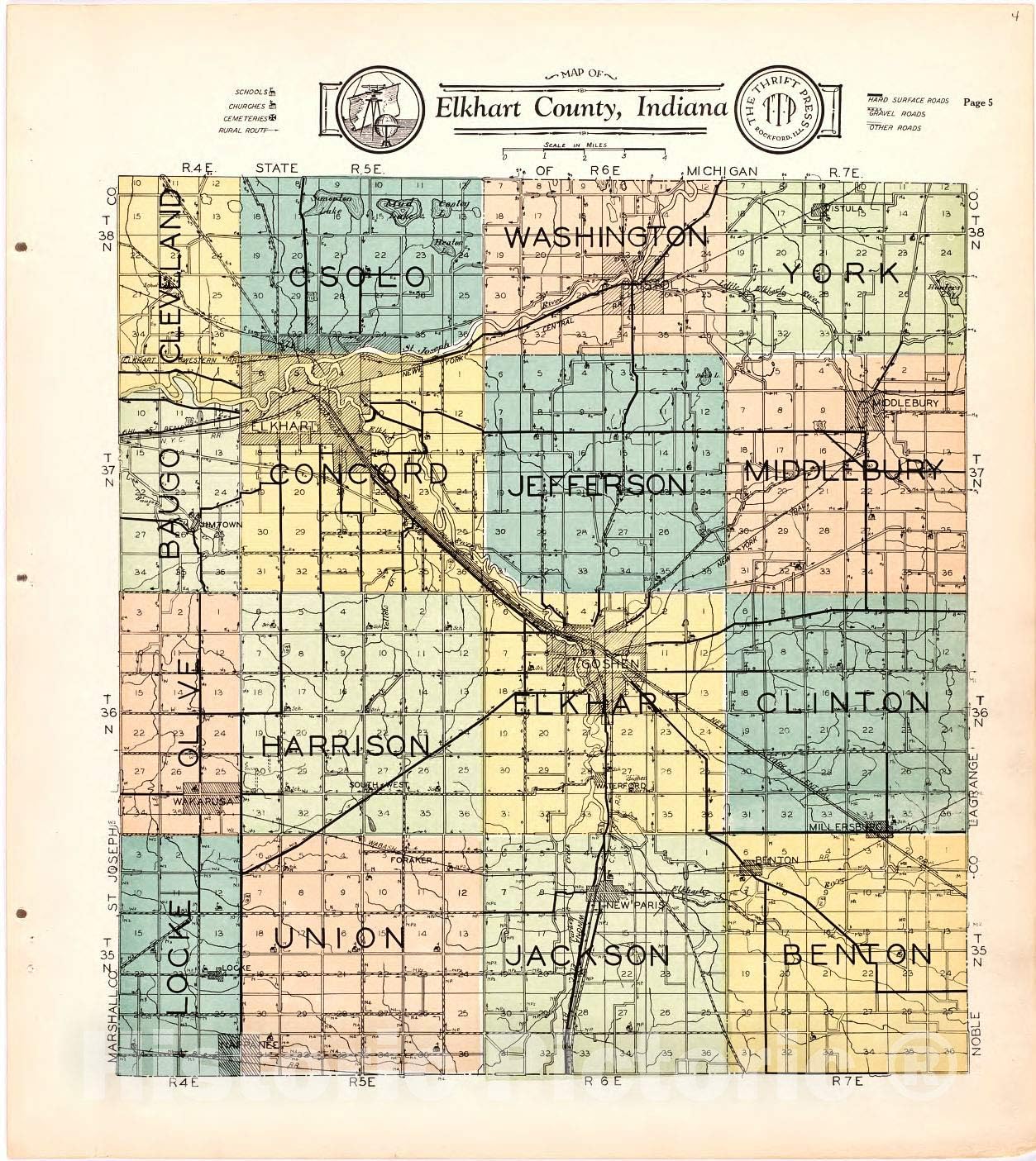Amazon.com: Historic 1929 Wall Map - Atlas and plat Book of Elkhart ...