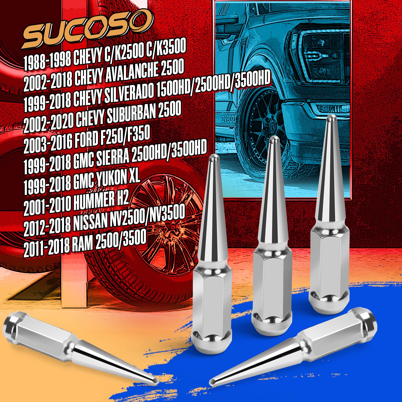 Snapklik.com : 32PCS 14X1.5 Spike Lug Nut 4.4" Tall-Chevy Silverado ...