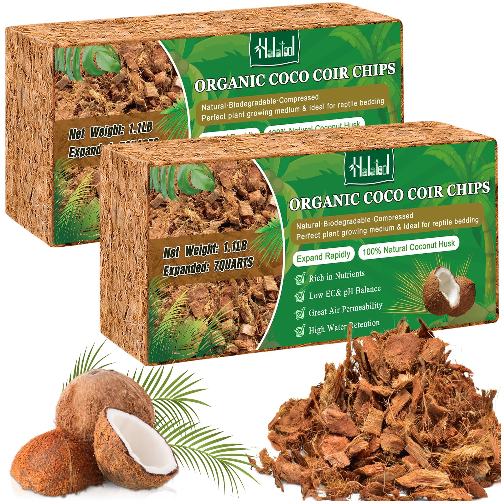 Amazon.com : Halatool 2 Pcs Coconut Coir Chips for Plants - 2.2 LB 100% ...