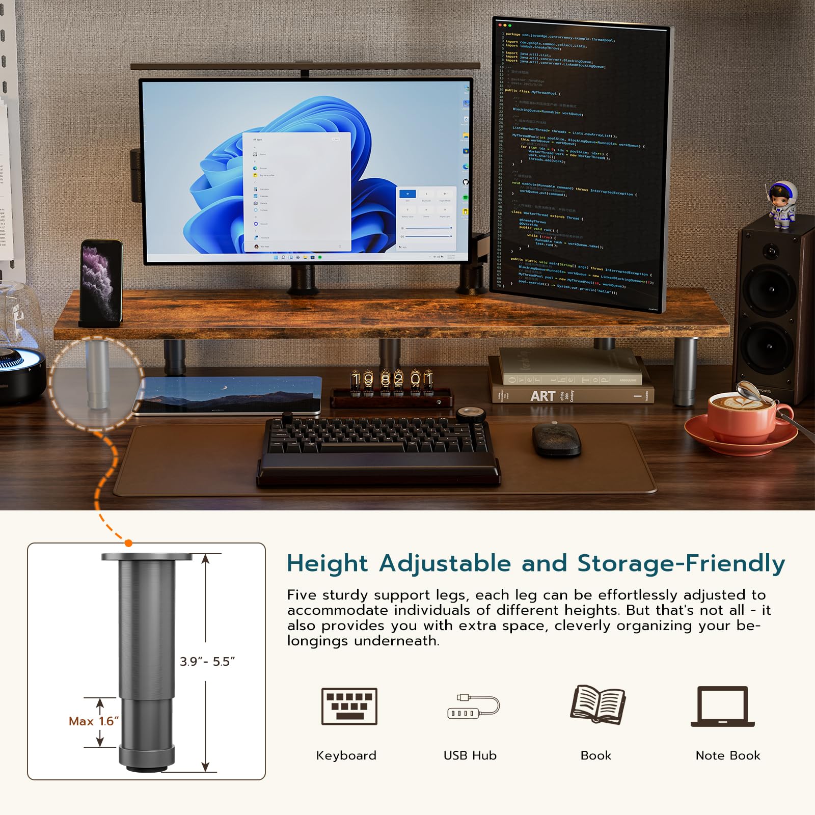 Dual Monitor Stand, Monitor Stand Riser, Adjustable, 56% OFF