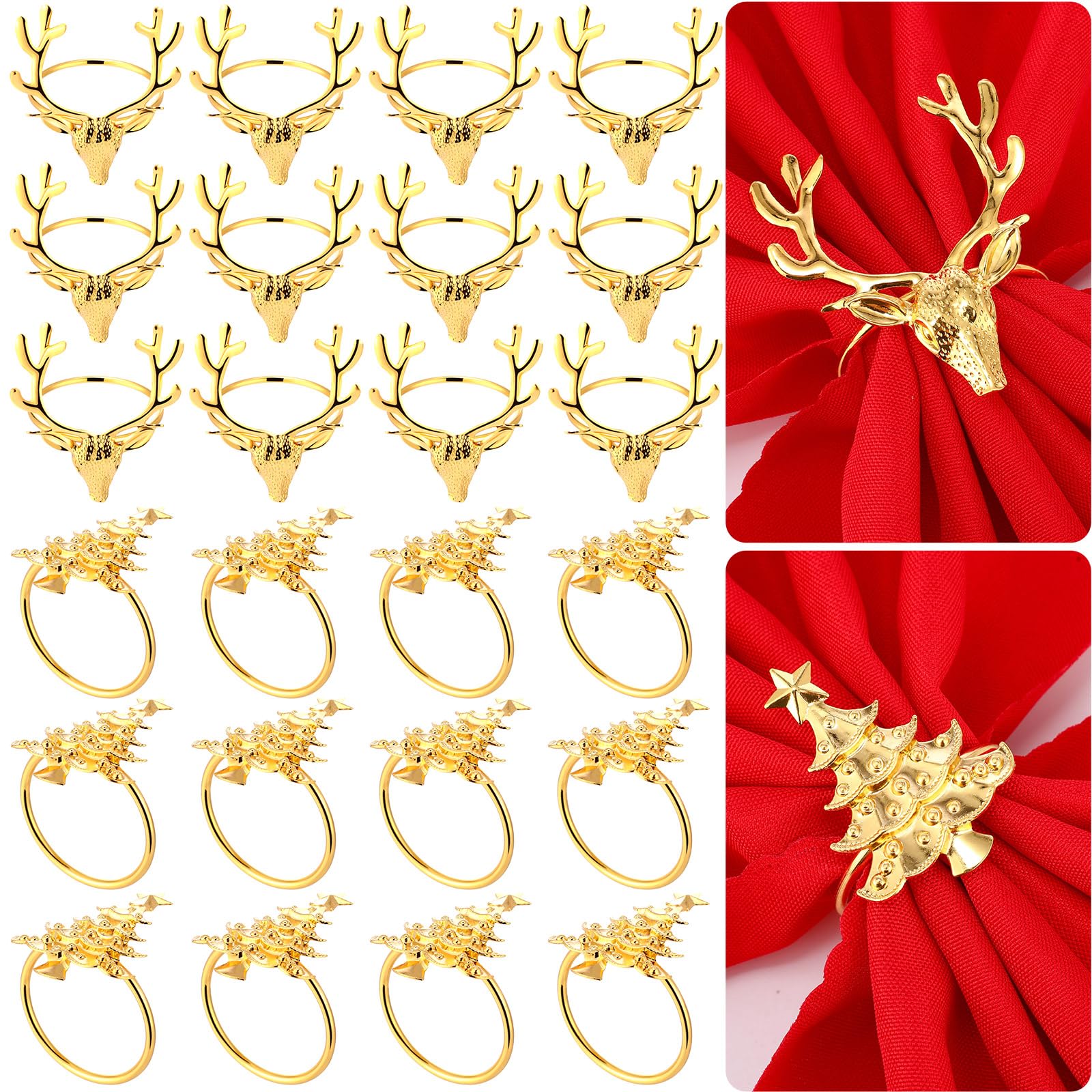 Amazon.com: Tioncy 24 Pcs Christmas Napkin Rings Set Gold Elk and ...